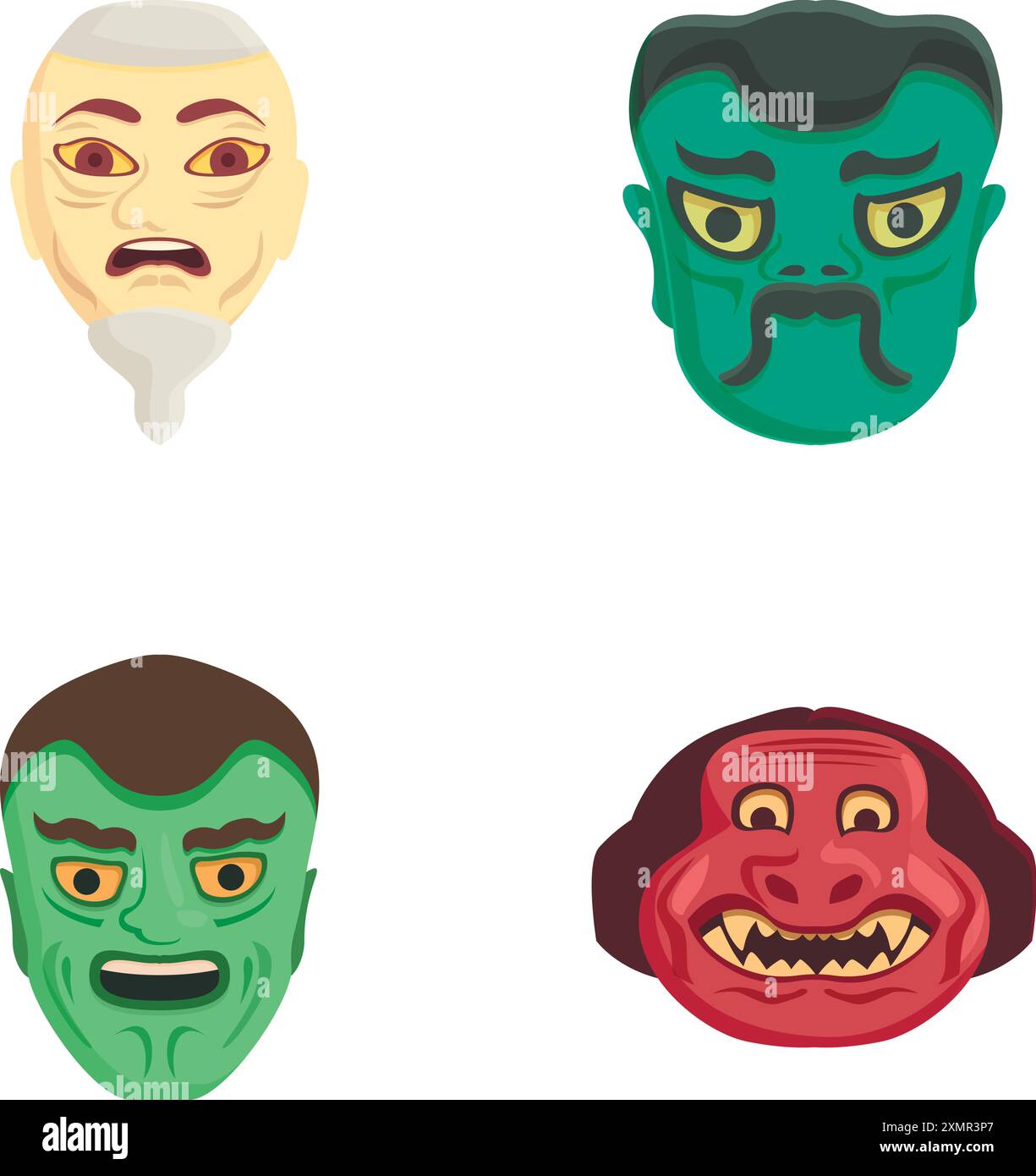 Collection of four colorful cartoon monster faces showing various ...