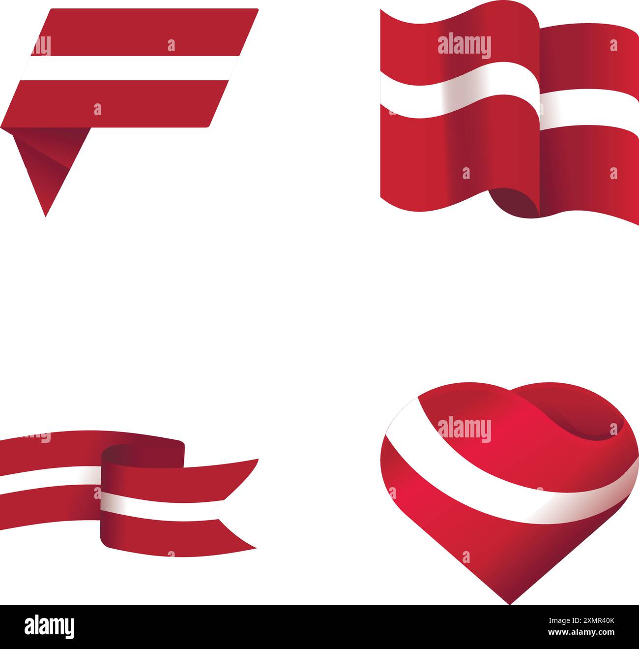 Collection of four elegant red ribbon designs in various shapes, ideal ...