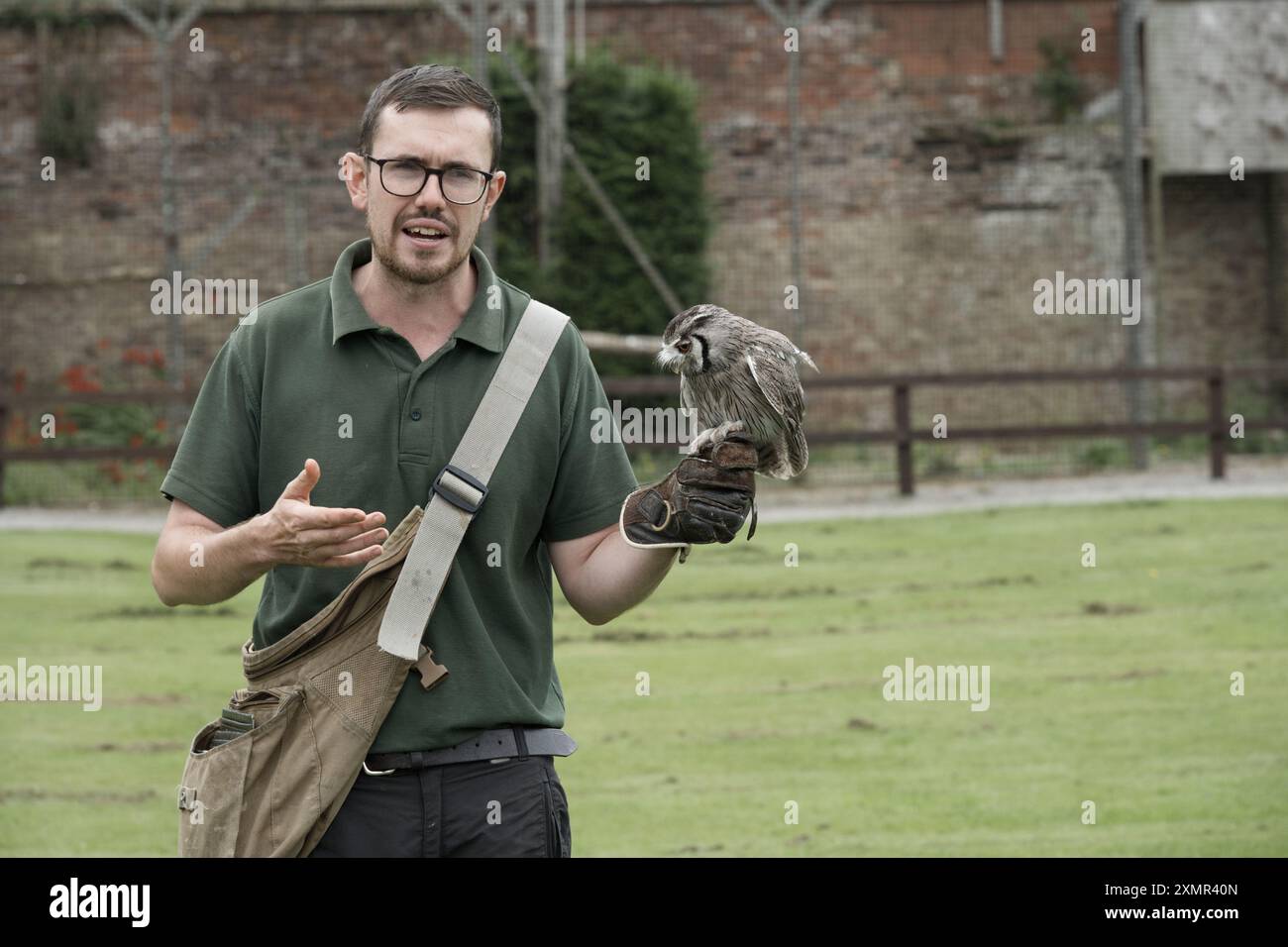 A Southern white-faced owl and it's handler at Thorp Perrow Arboretum ...