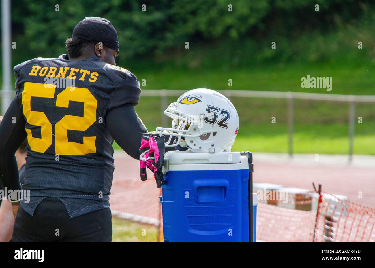 At a British American football game London Hornets player 52 has taken ...
