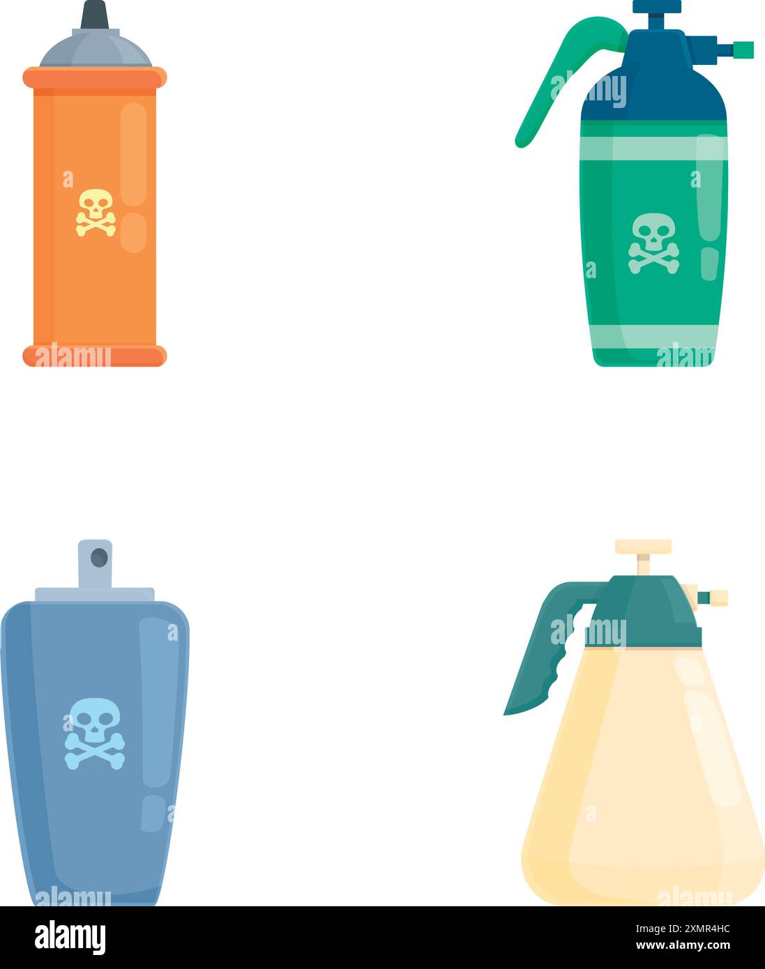 Vector illustration of four toxic substance containers, featuring ...