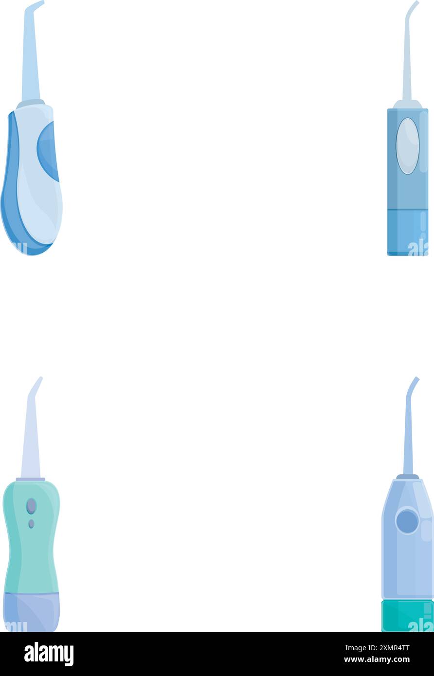 Collection of four stylized vector illustrations of water flossers for ...