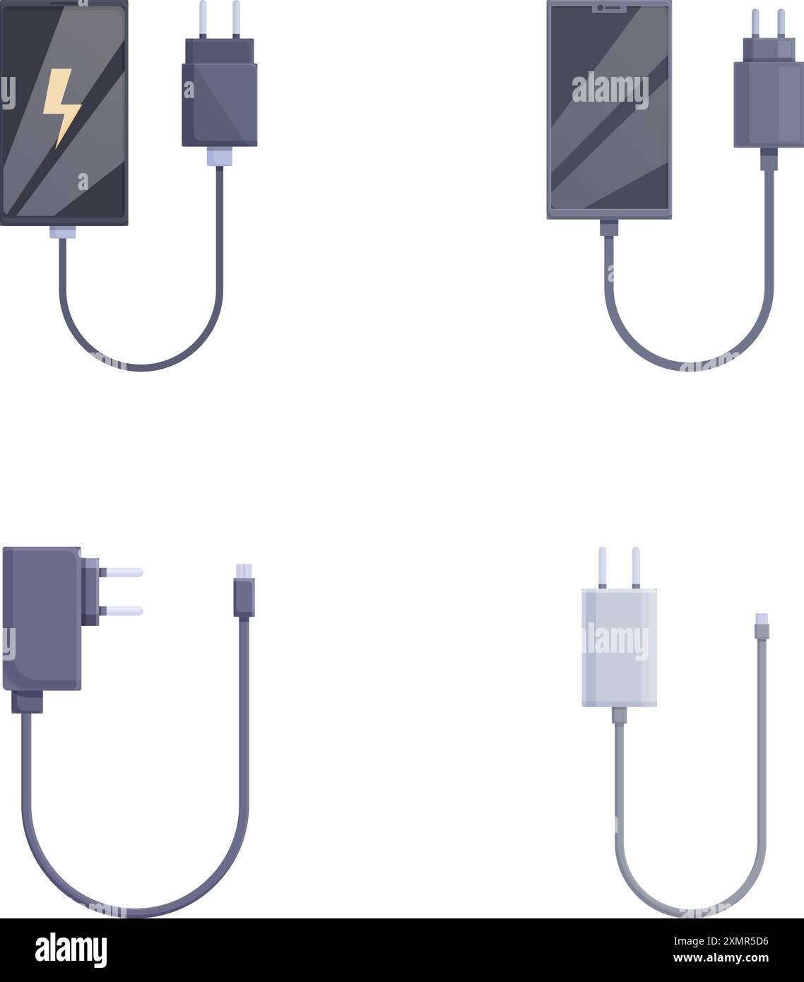 Vector set of various types of charging cables and power adapters for ...