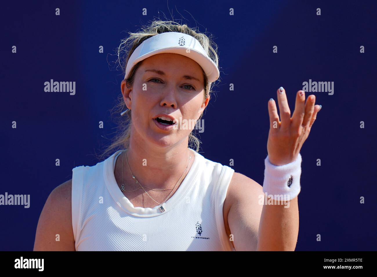 Danielle Collins of the United States reacts after losing a point to ...