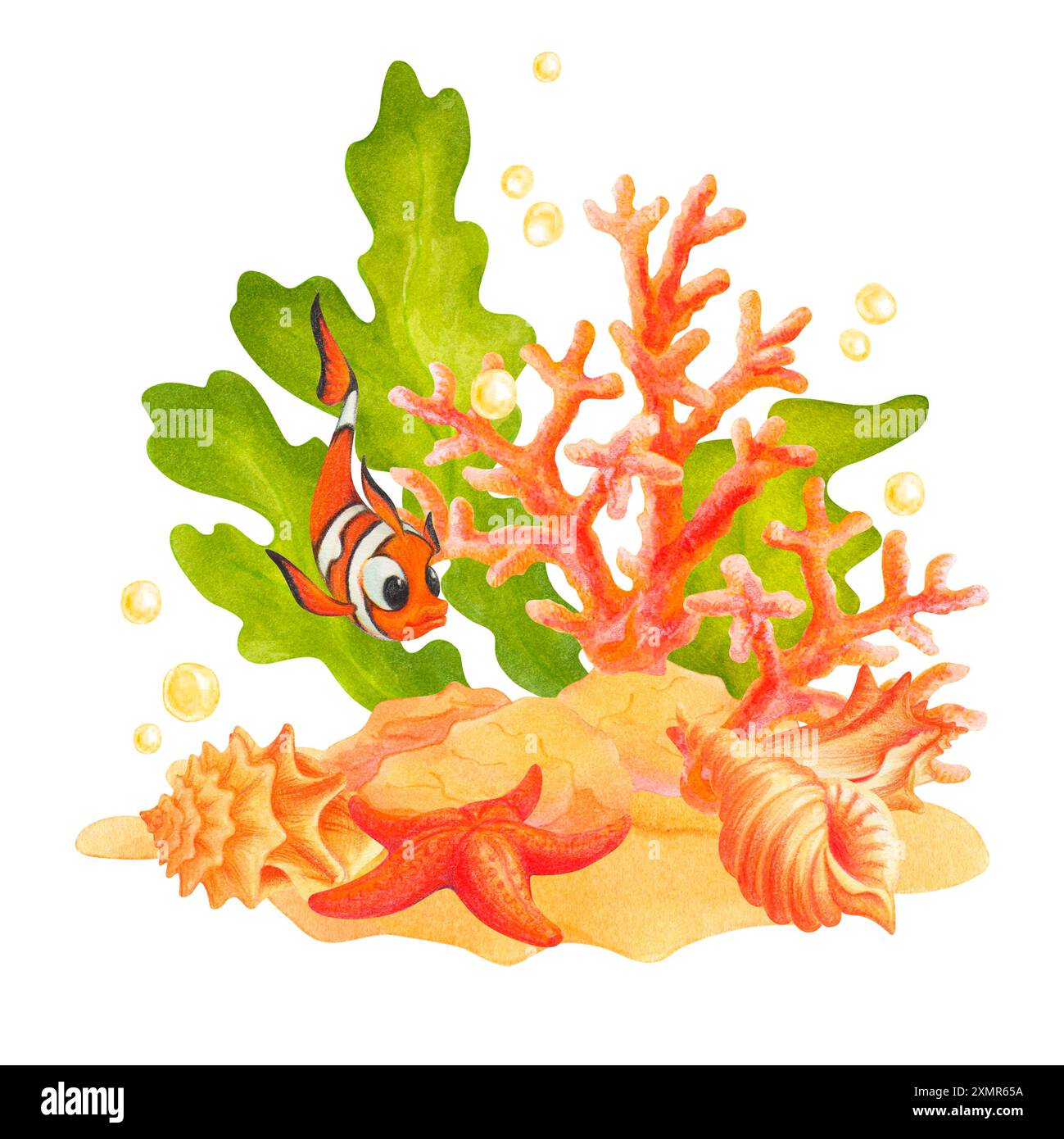 Underwater world clipart with sea animals. Watercolor clown fish ...