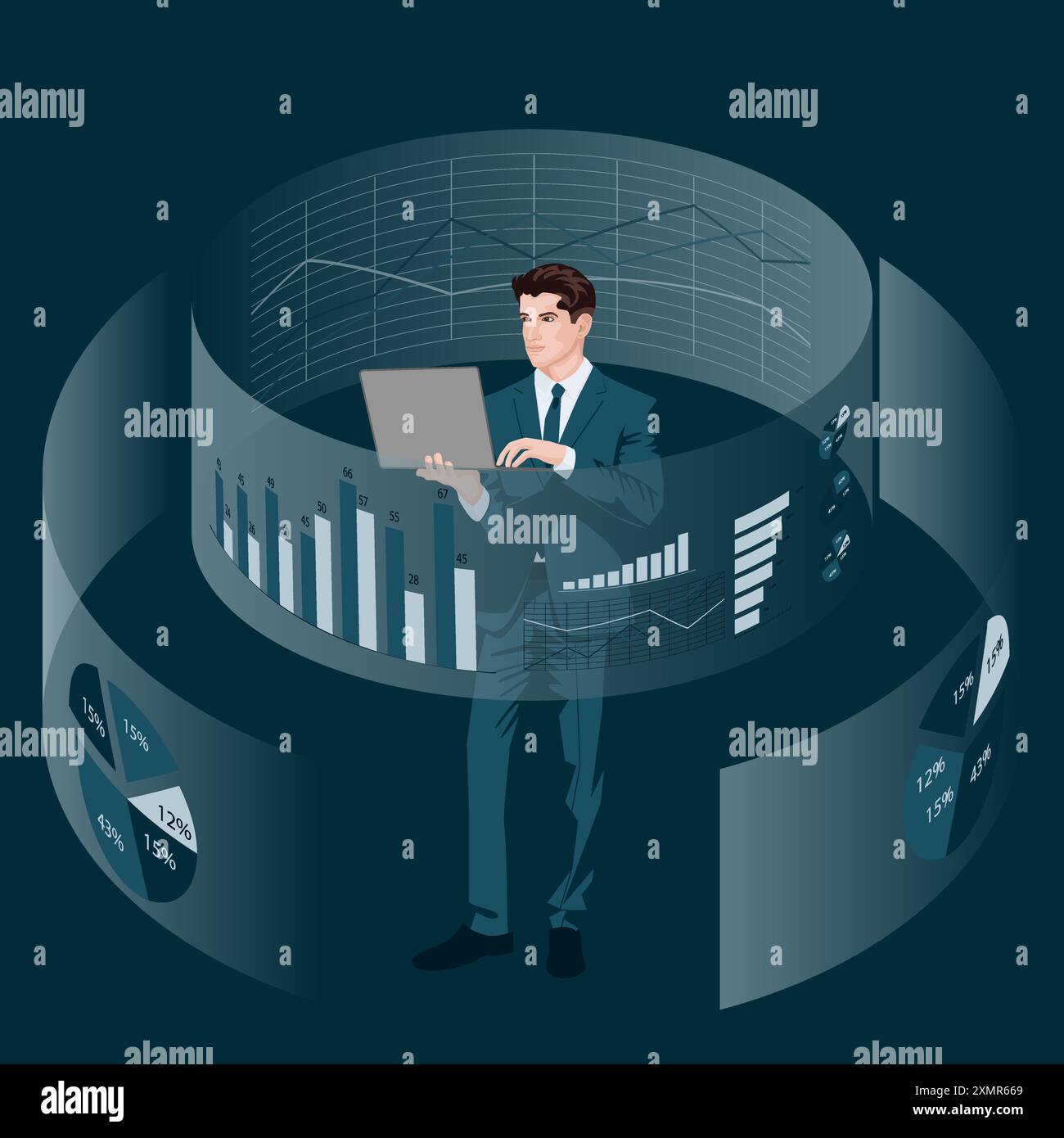 Man researching information from reports and surveys. Business concept ...