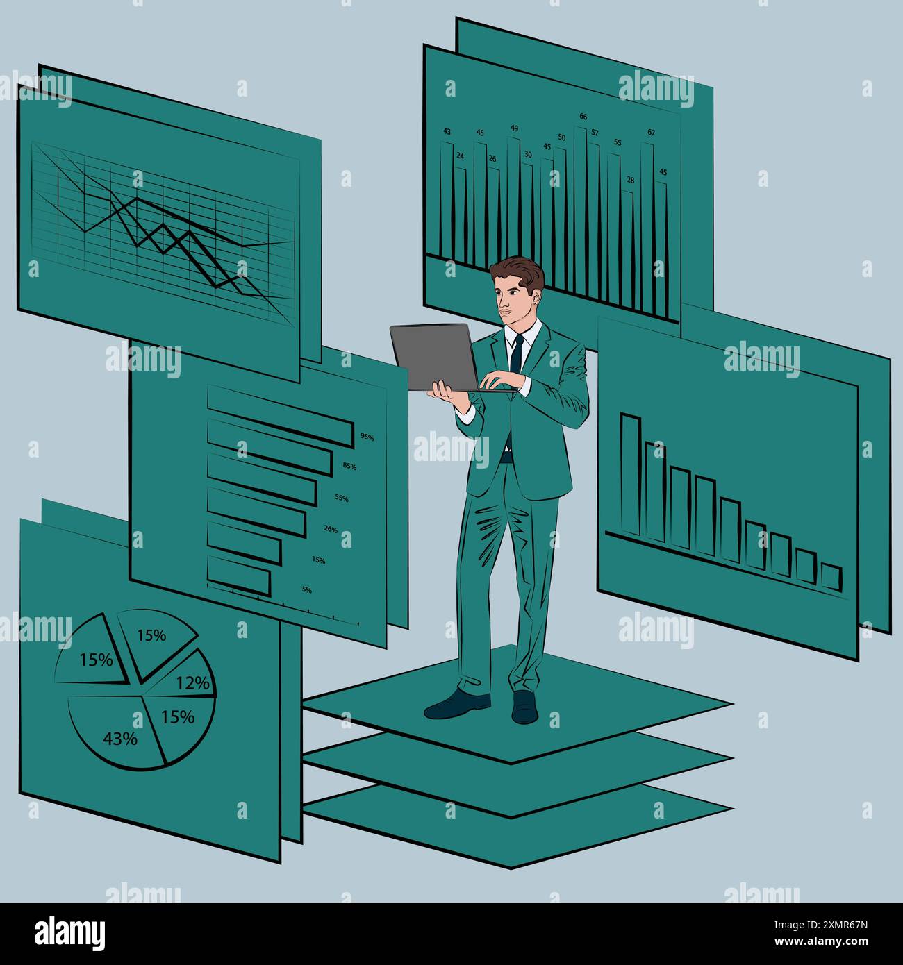 Man researching information from reports and surveys. Business concept ...