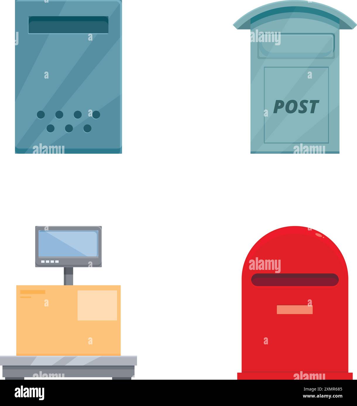 Collection of modern flat design icons representing various postal ...