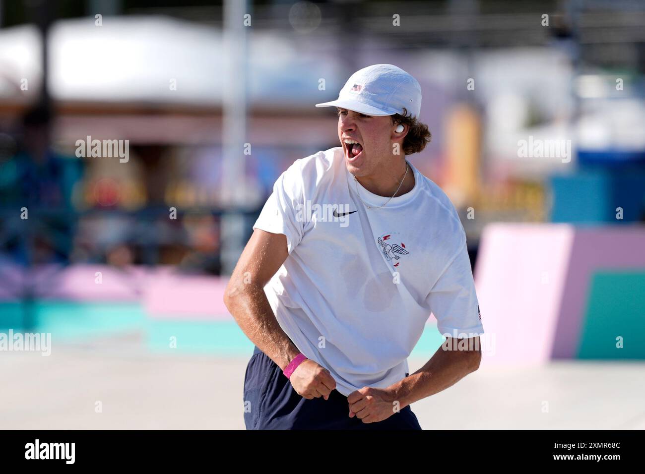 Jagger Eaton, of the United States, celebrates after landing a trick ...