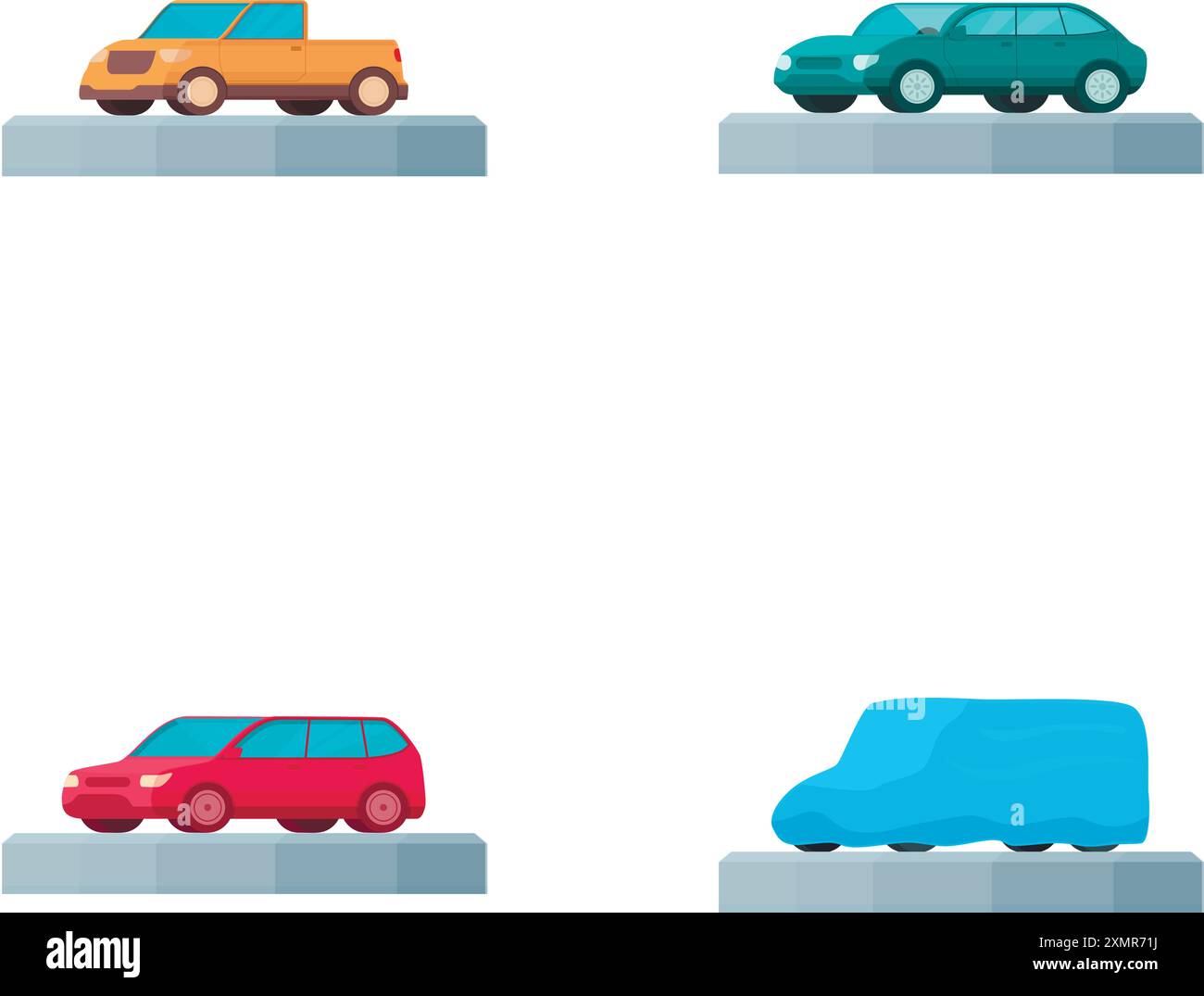 Collection of vector illustrations depicting different cars covered ...