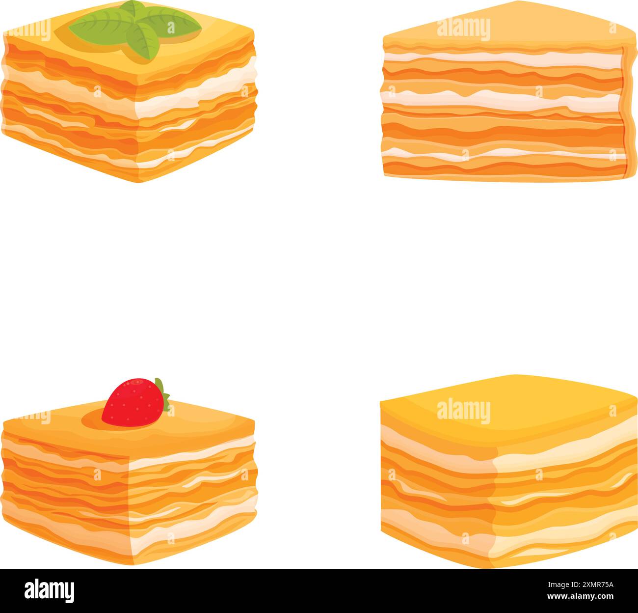 Vector illustration set of four different cartoon cake slices, perfect ...