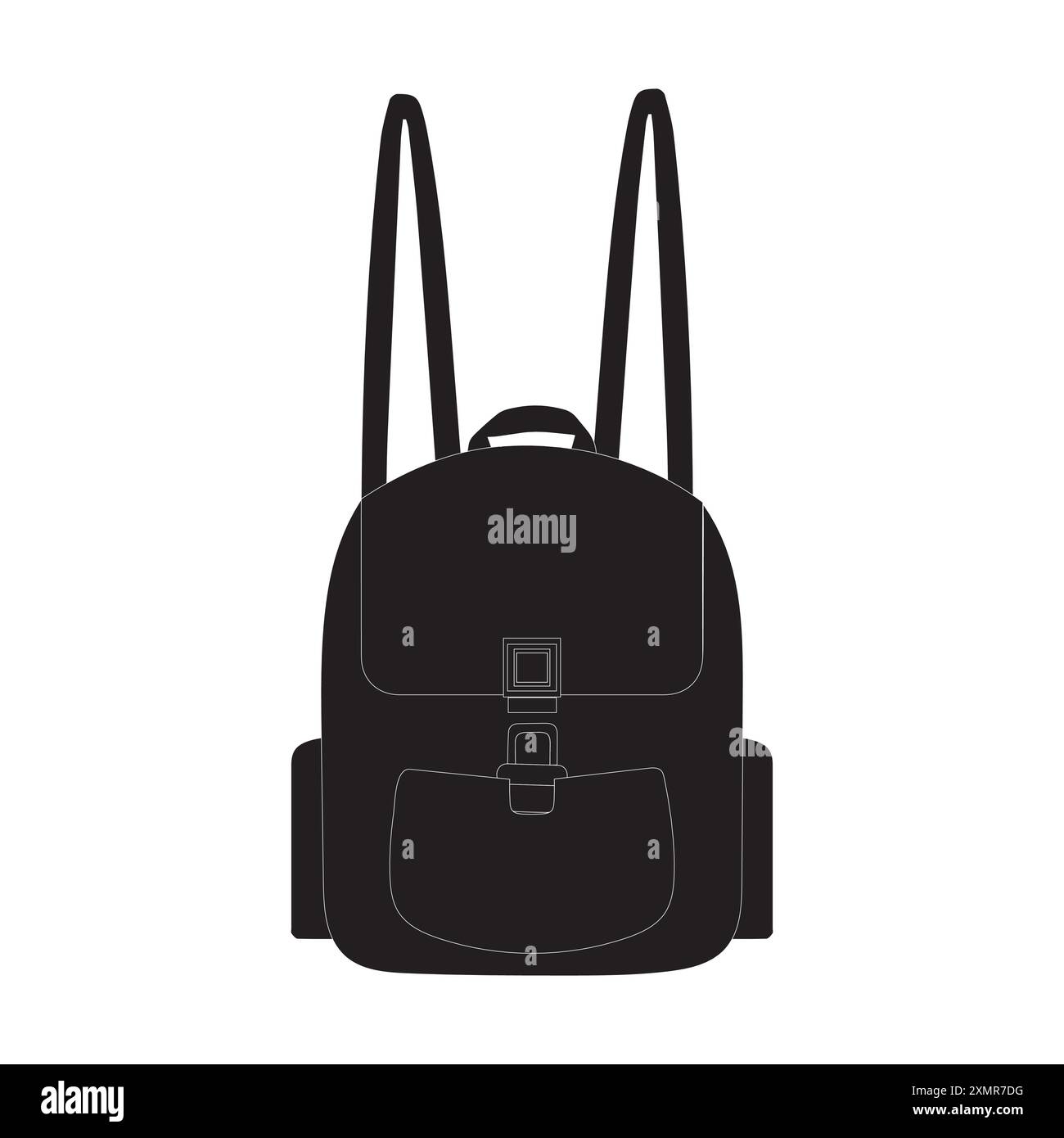 A black backpack silhouette with a front pocket and side pockets. Ideal ...