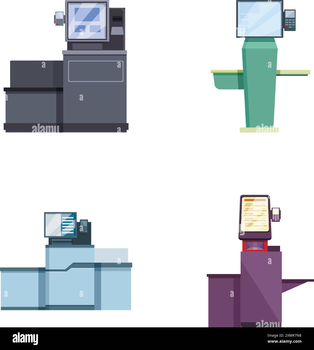 Collection of four colorful vector illustrations of industrial ...