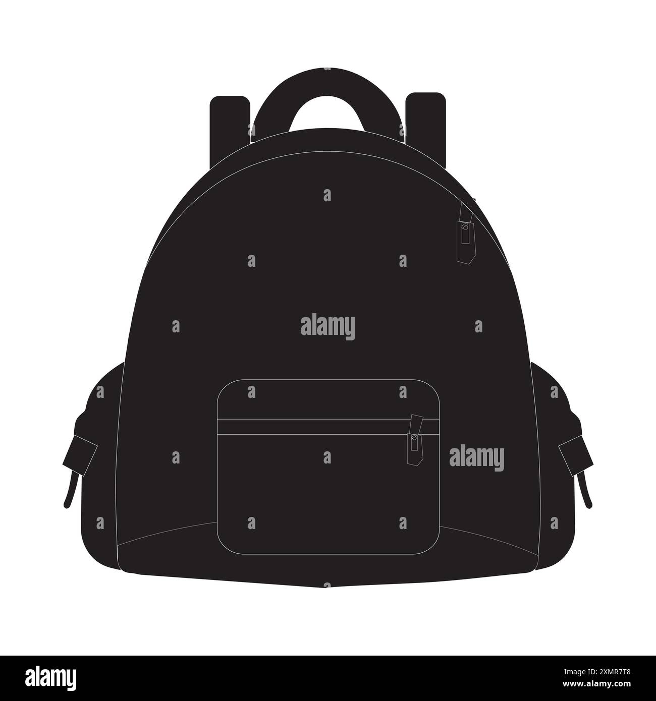A black backpack silhouette with a front pocket and side pockets. Ideal ...