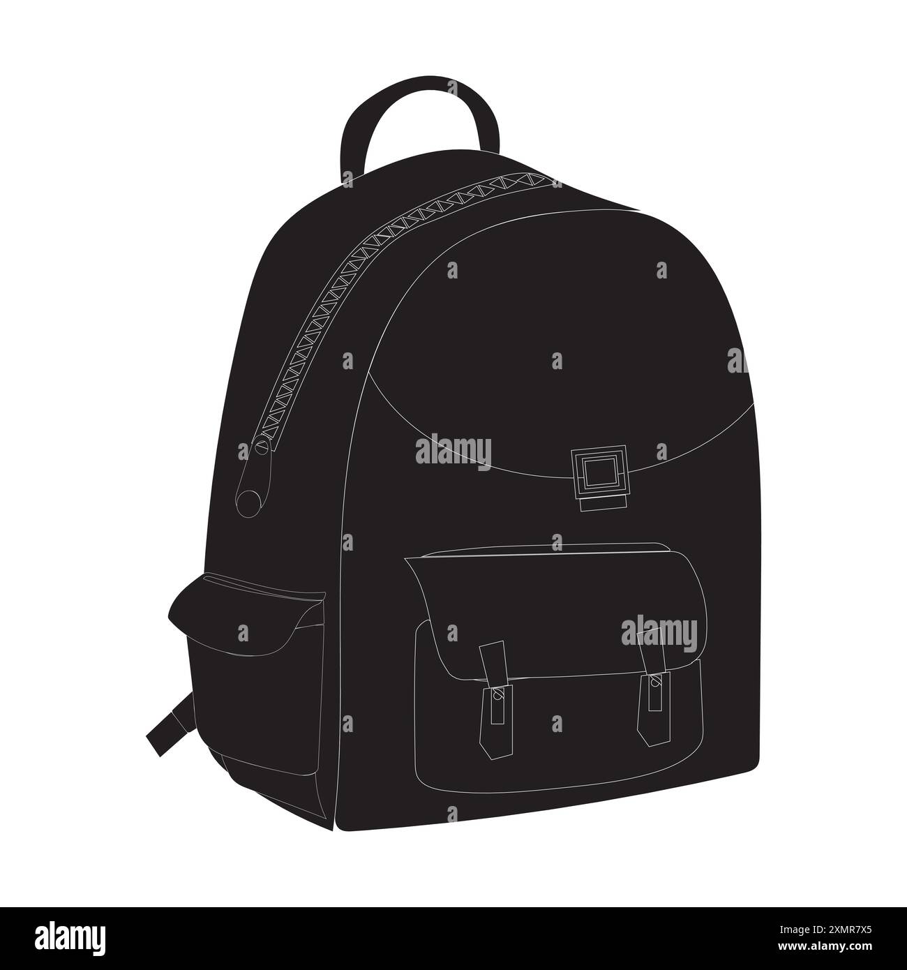 A black backpack silhouette with a front pocket and side pockets. Ideal ...