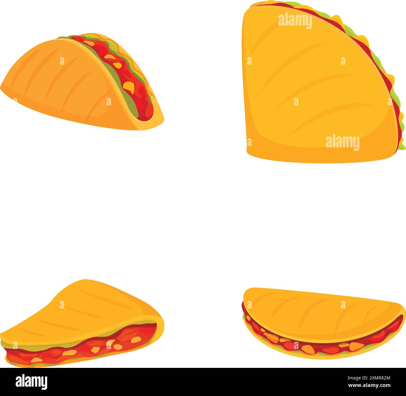 Assorted cartoon tacos set with delicious ingredients for a ...
