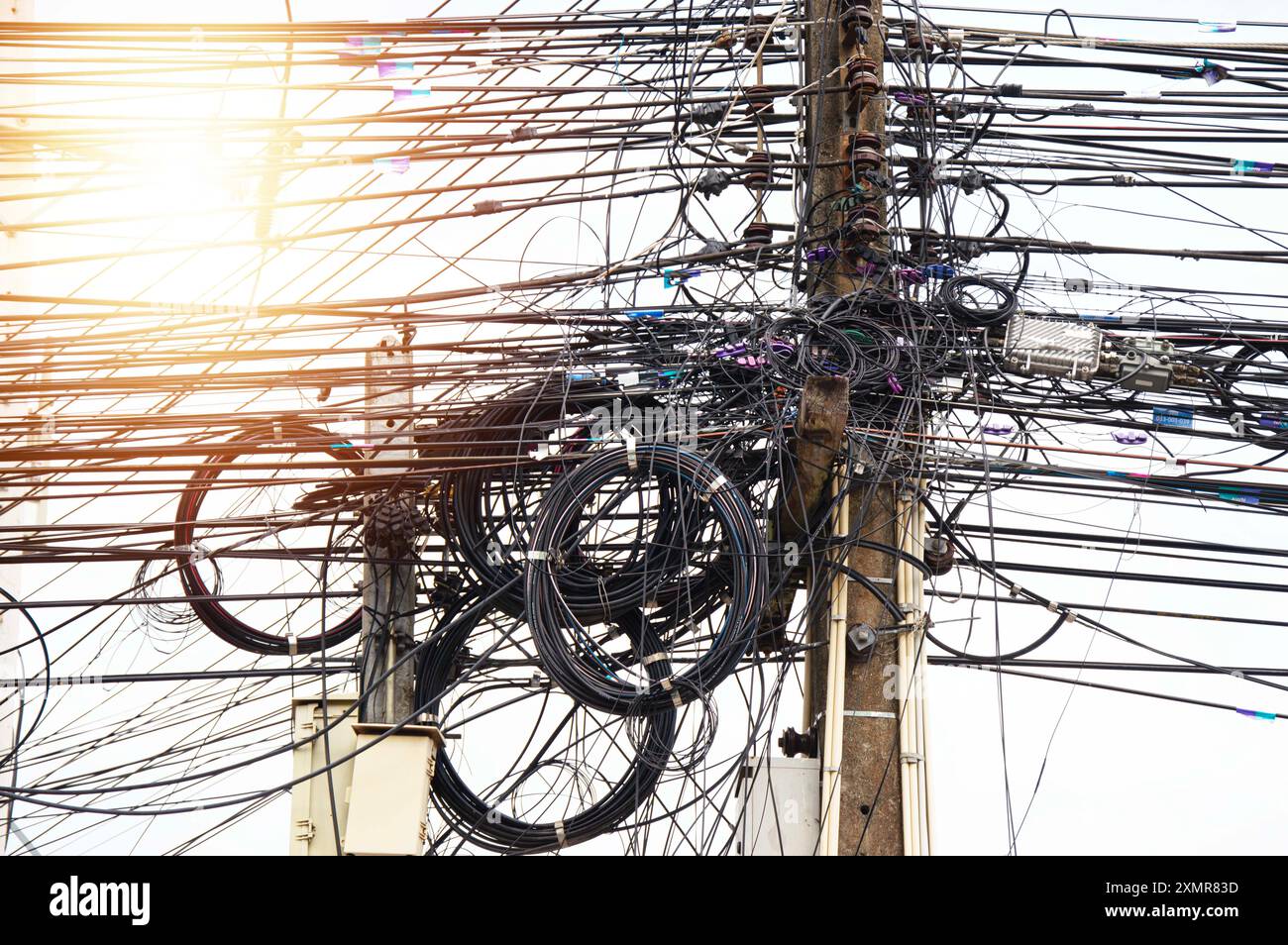 Electrical cables and signal cables installed on poles Stock Photo - Alamy