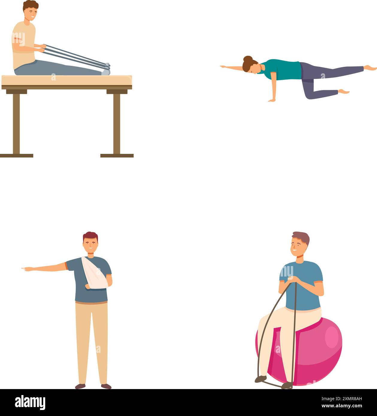 Collection of illustrations showing people performing various physical ...