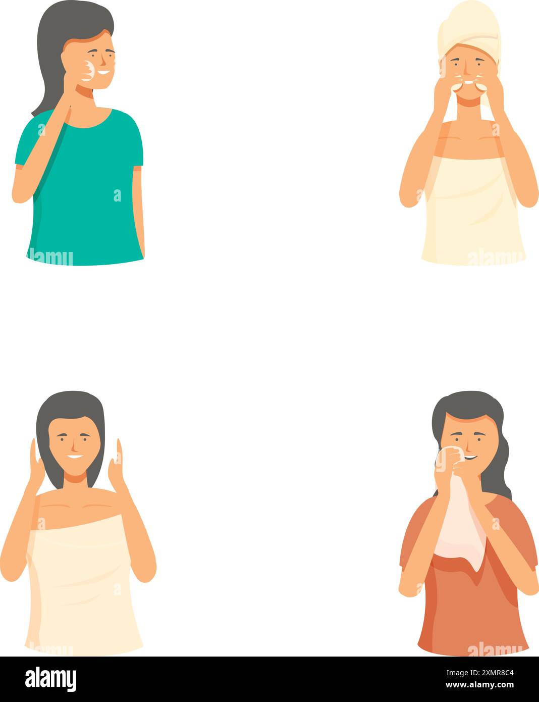 Set of four illustrations showcasing a woman performing different ...