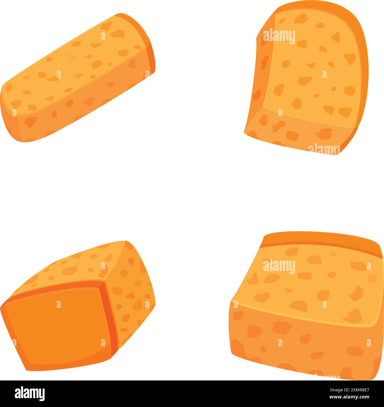 Illustration of different cuts of cheddar cheese, isolated on white ...