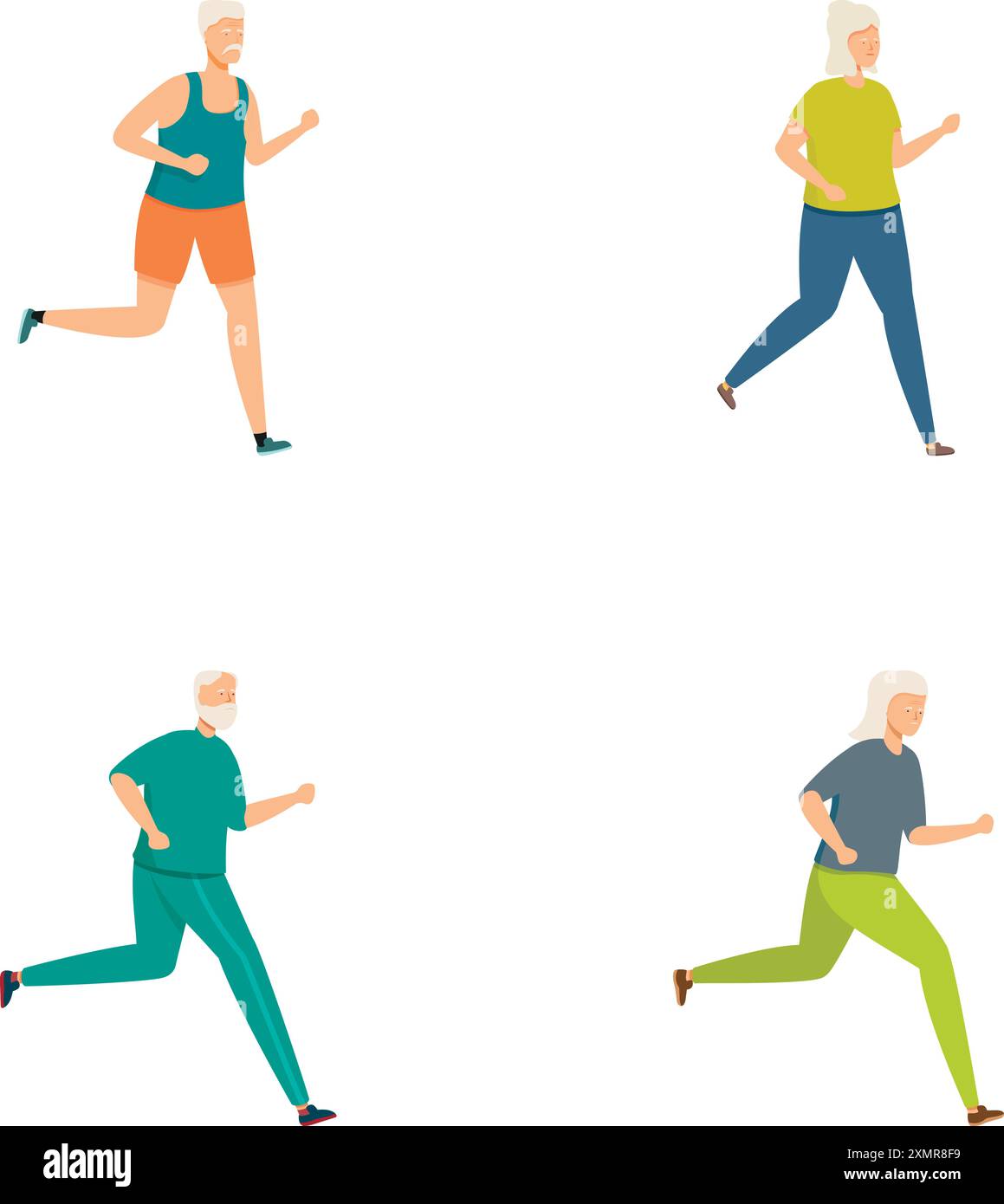 Active and energetic senior people jogging set illustration for healthy ...