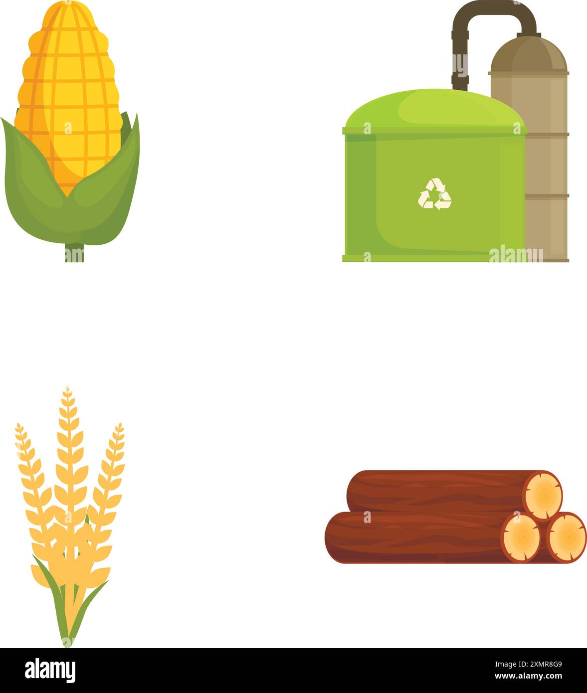 Collection includes a corn cob, green recycle bin, wheat sheaf, and ...