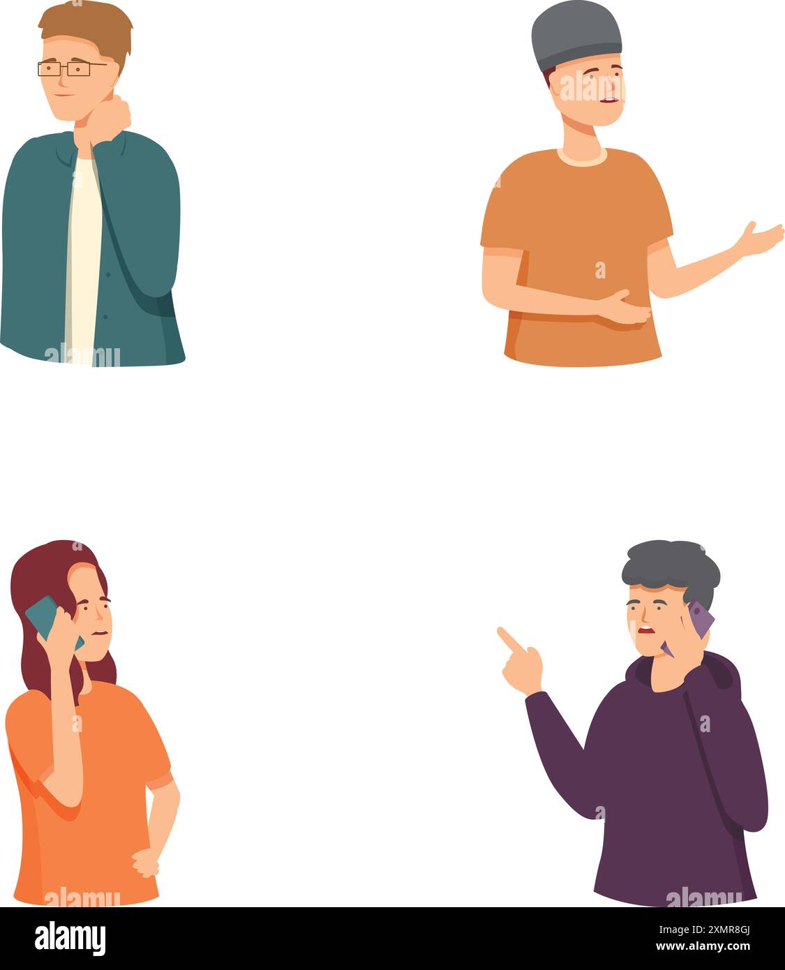 Collection of illustrated characters engaged in different forms of ...