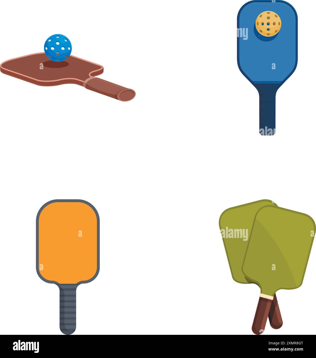 Collection of illustrations featuring different types of pickleball and ...