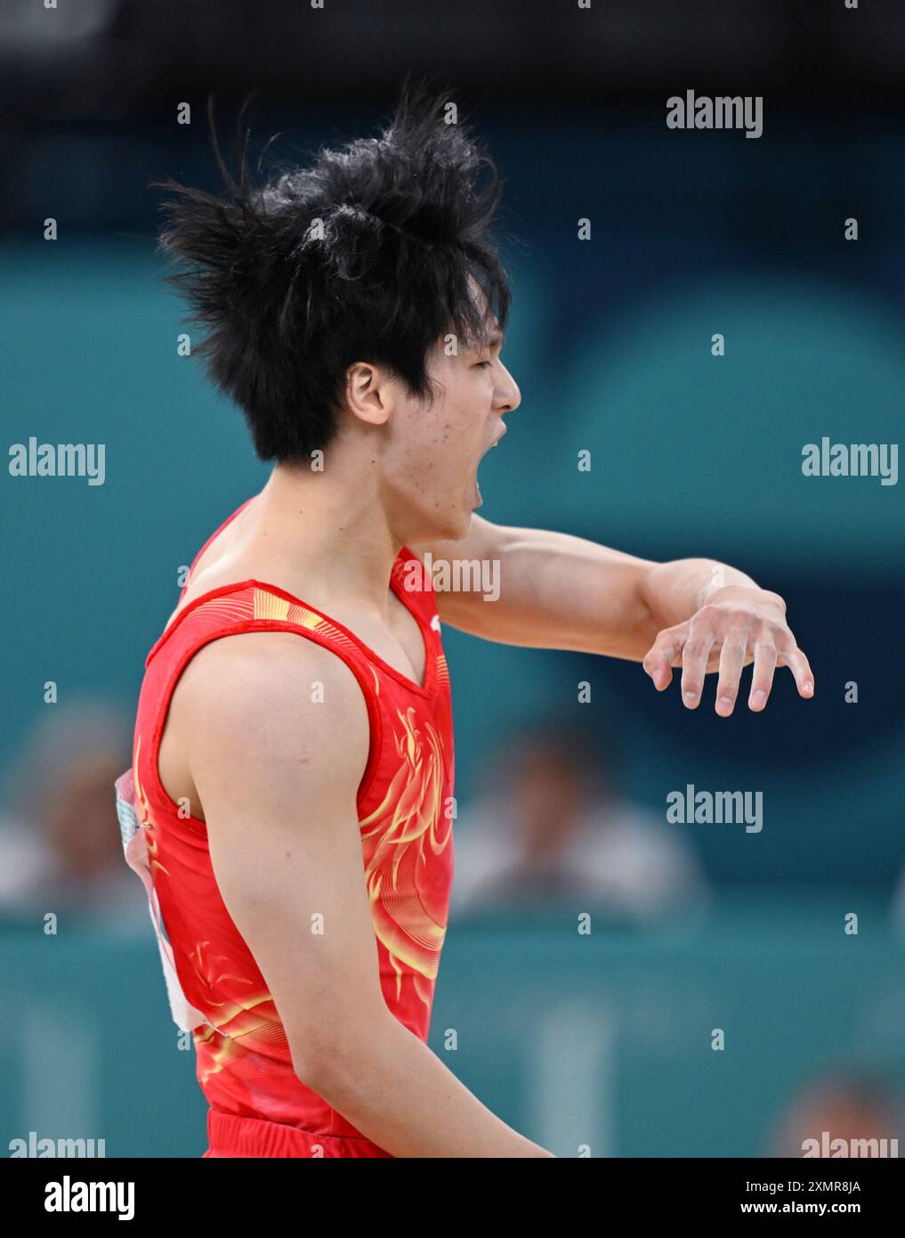 Paris, France. 29th July, 2024. Su Weide of team China reacts during ...
