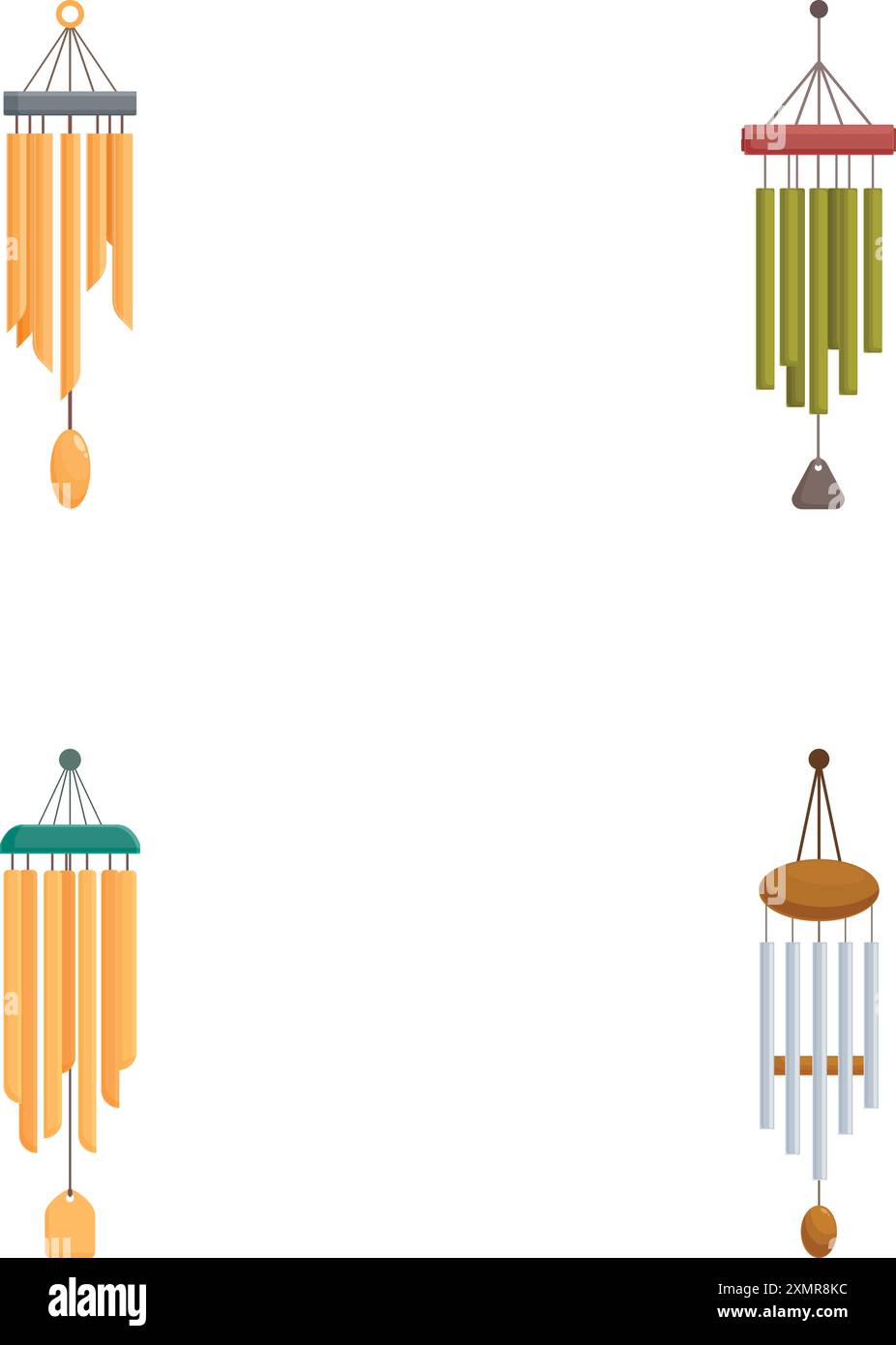 Collection of four wind chimes with different color schemes, isolated ...