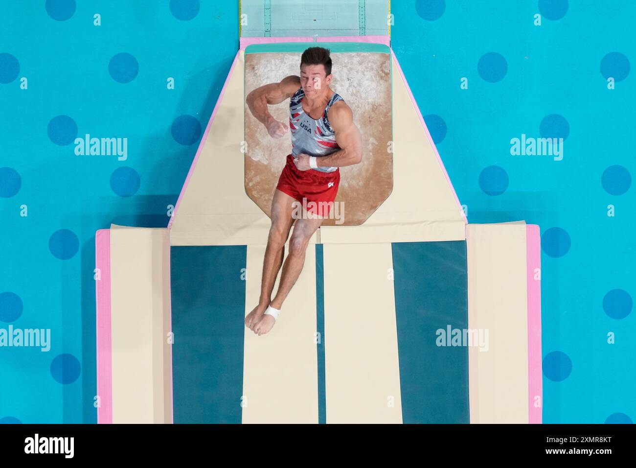 Brody Malone of the United States performs on the vault during the men ...