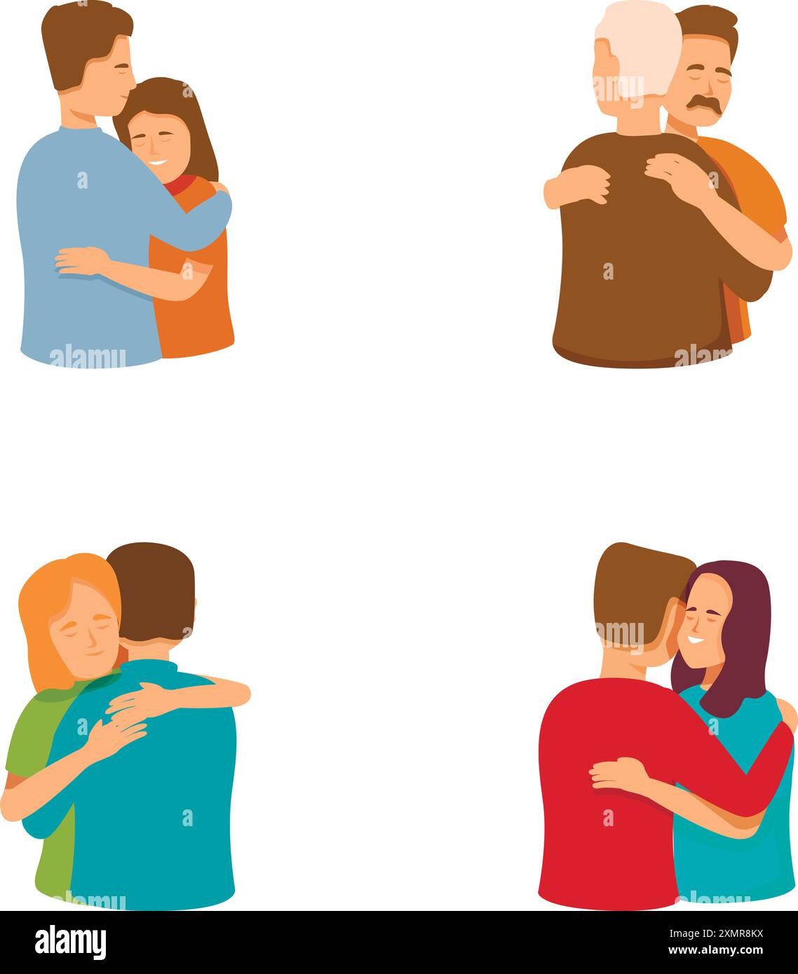 Illustration of multiple couples hugging, showcasing diversity in age ...