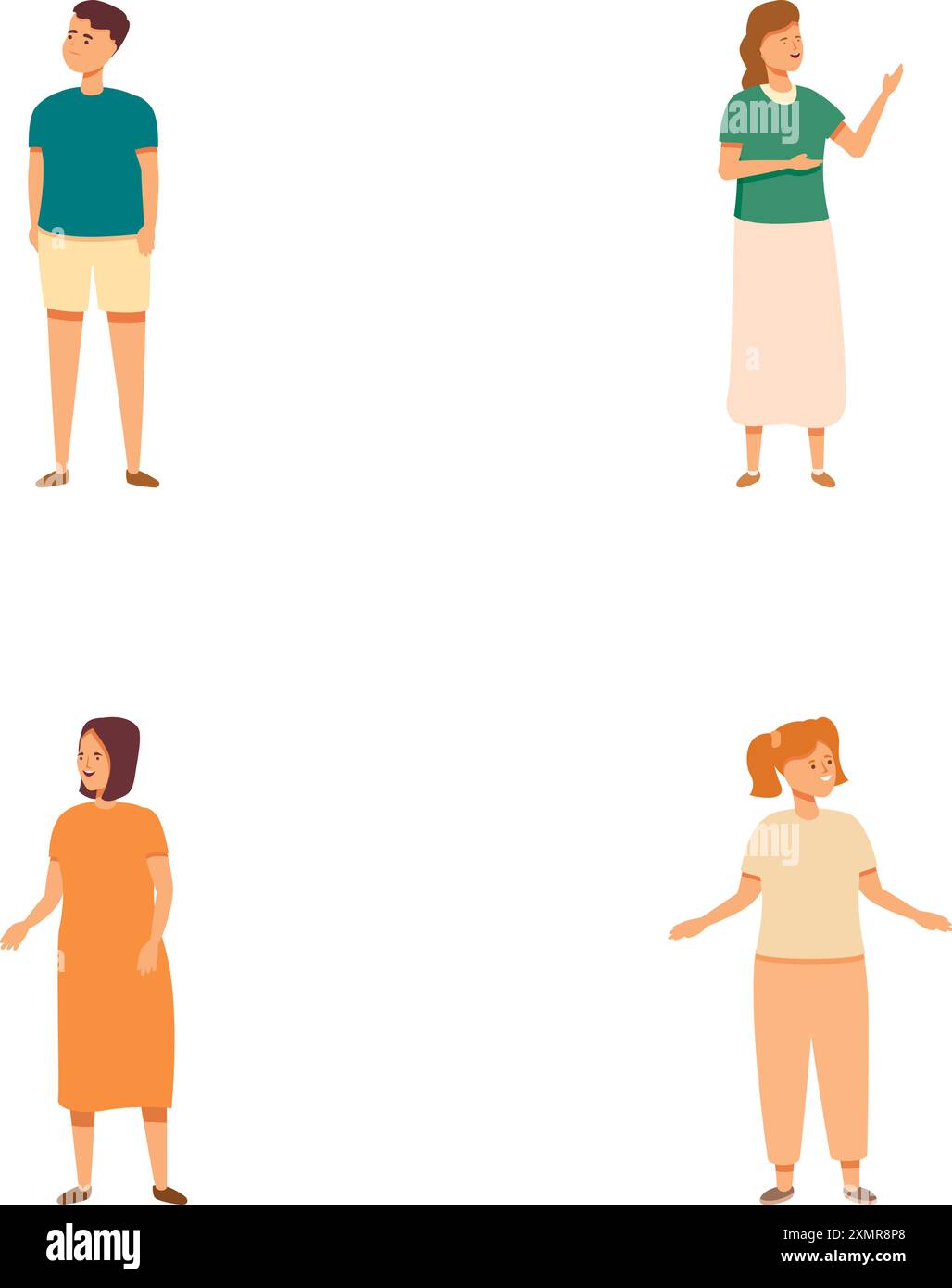 Collection of four diverse individuals standing, isolated on a white ...