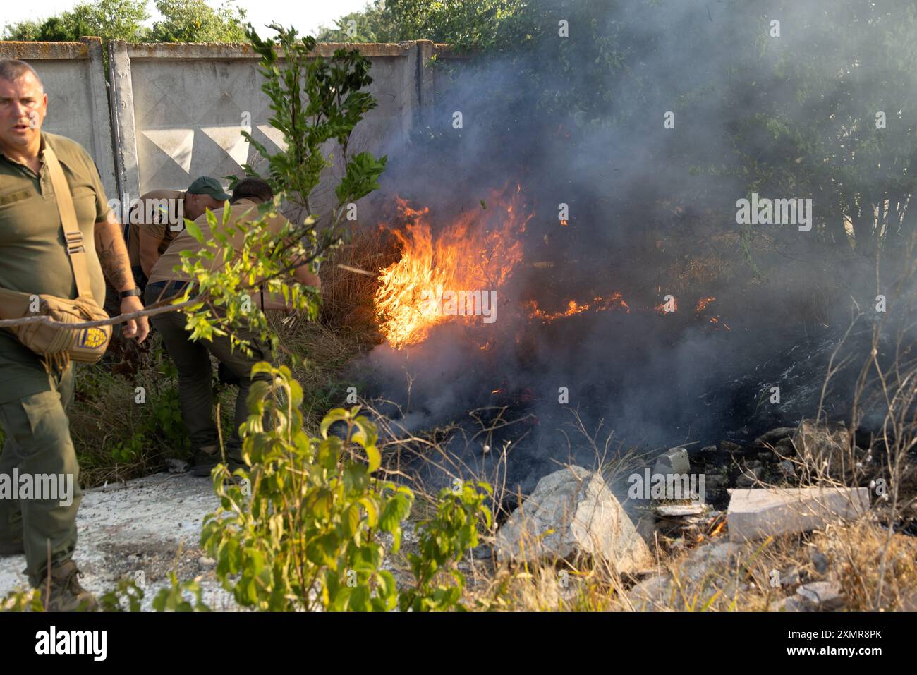 ODESSA, UKRAINE - July 24 2024: Forest, steppe fire completely destroy ...