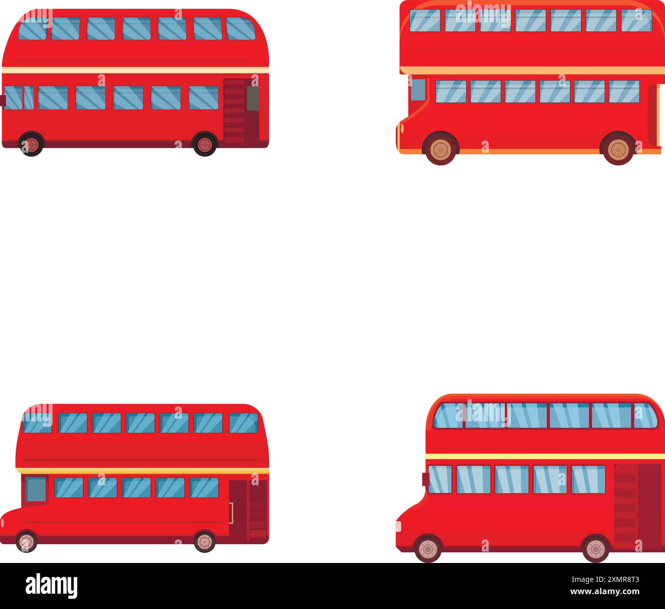 Set of four cartoonstyle illustrations of the iconic red doubledecker ...