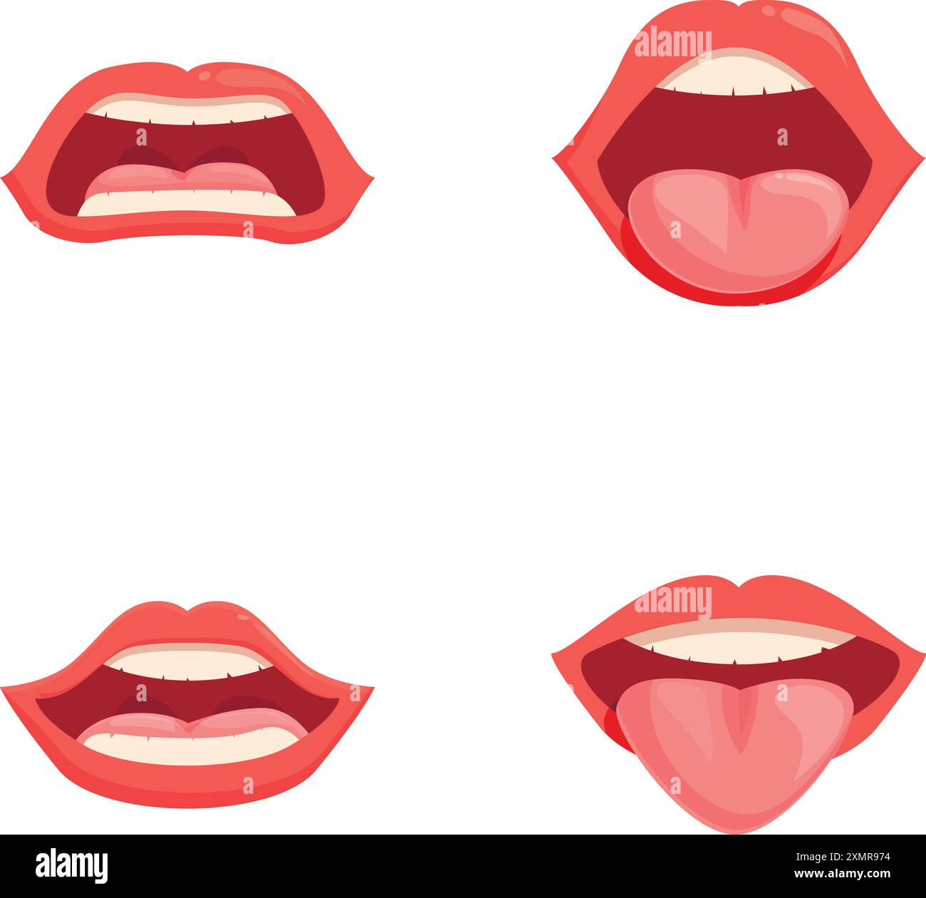 Collection of four stylized cartoon lips showcasing different ...