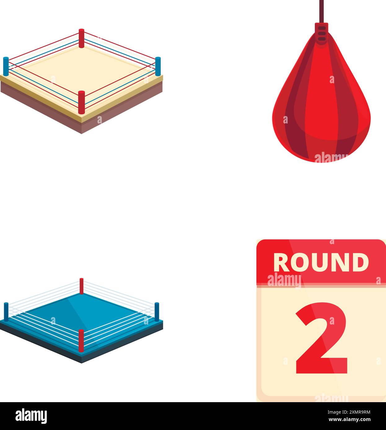 Professional boxing theme icon set with red and blue vector ...