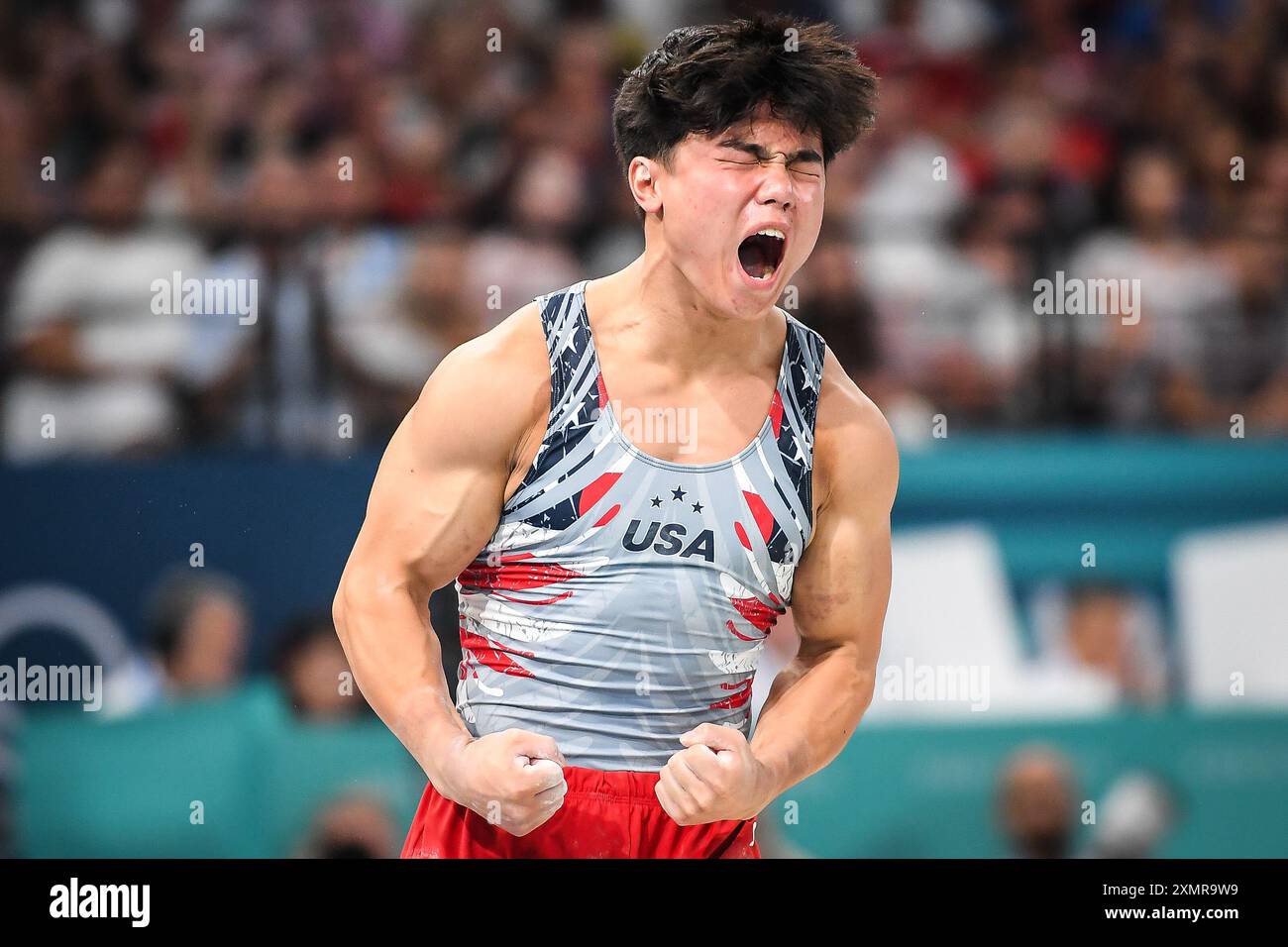 Paris, France. 29th July, 2024. HONG Asher of United States celebrates ...