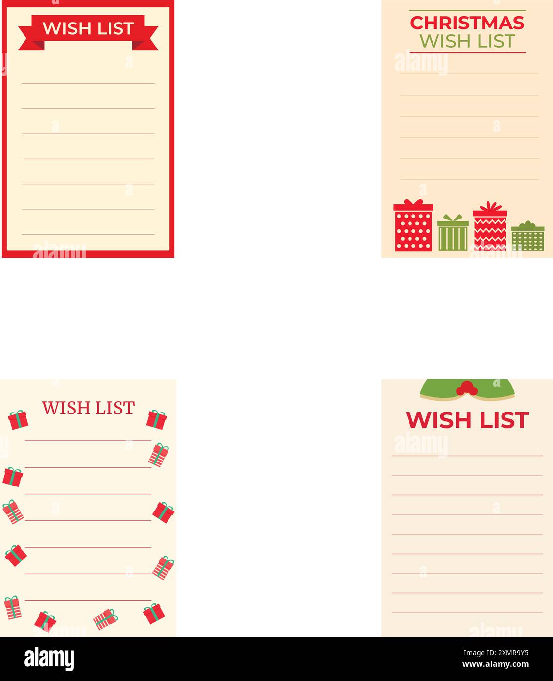 Collection of blank wish list and christmas list templates ready for ...