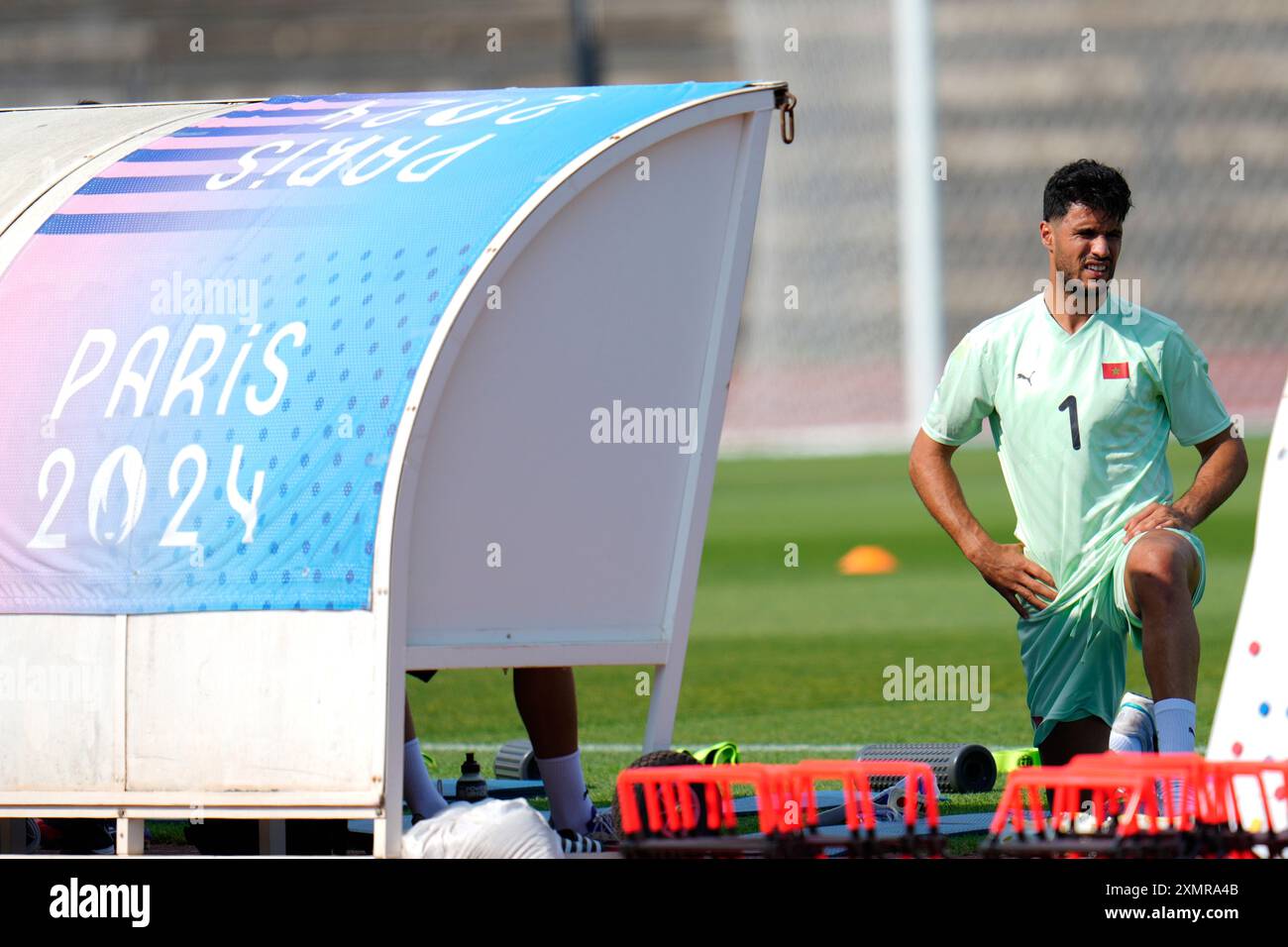 Morocco goalkeeper Munir El Kajoui stretches during a training session ...