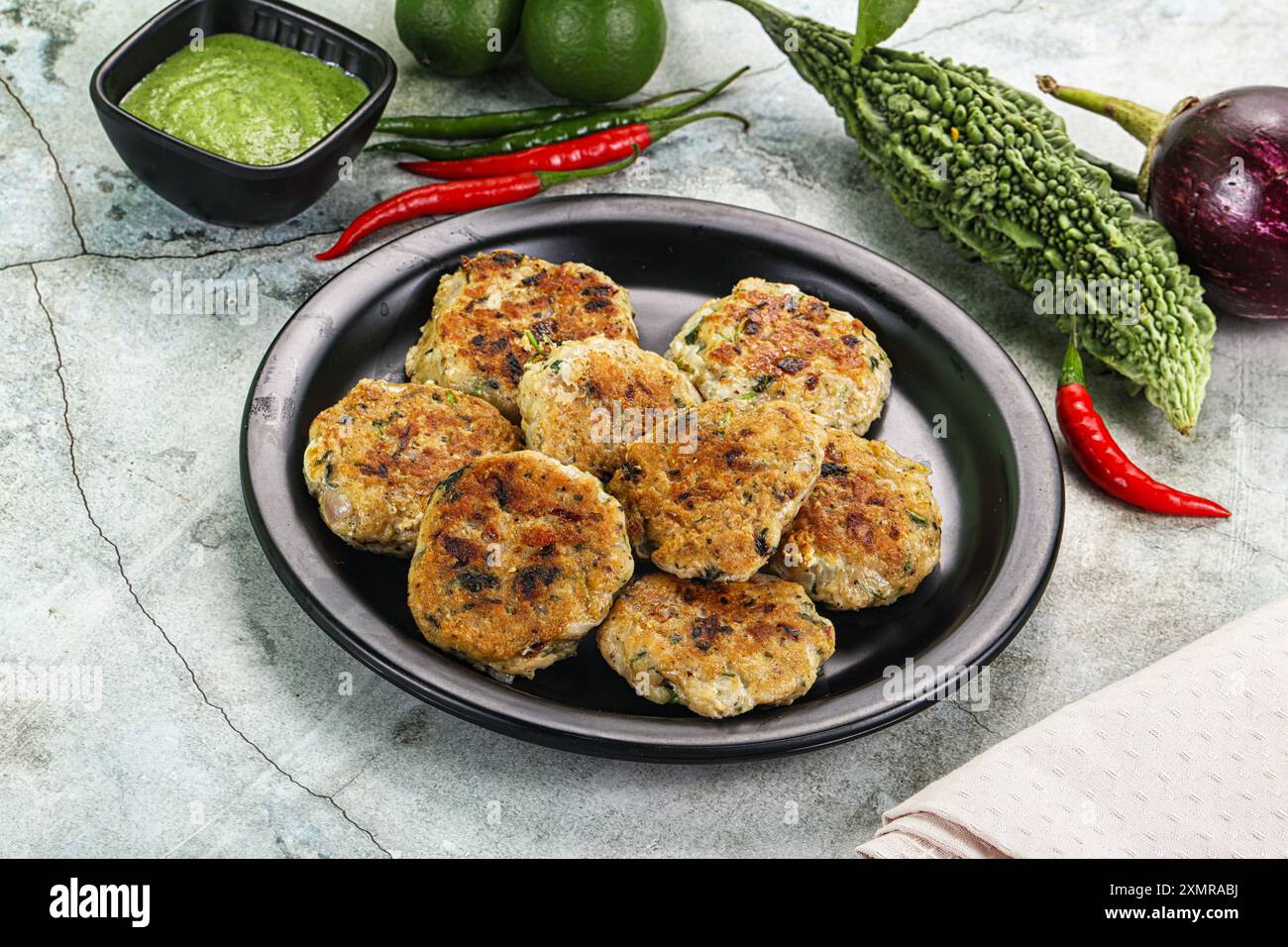 Indian style - chicken kebab minced meat with herbs Stock Photo - Alamy