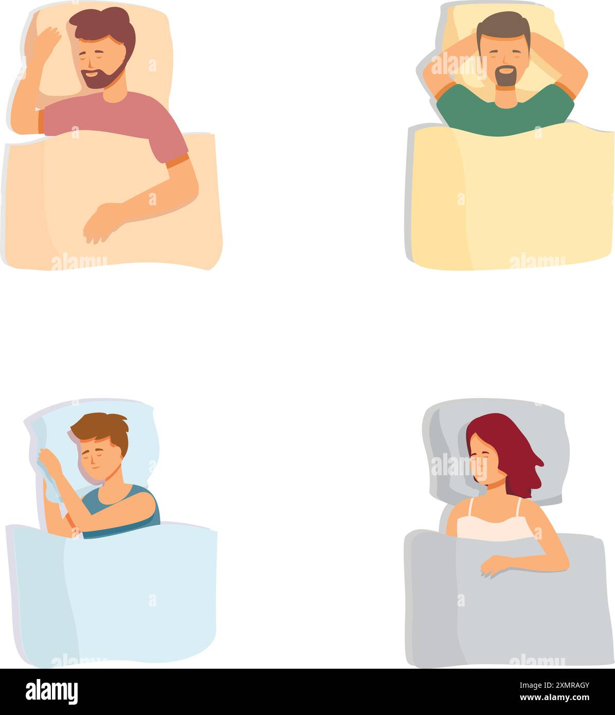 Illustration of four individuals with different sleep discomforts ...