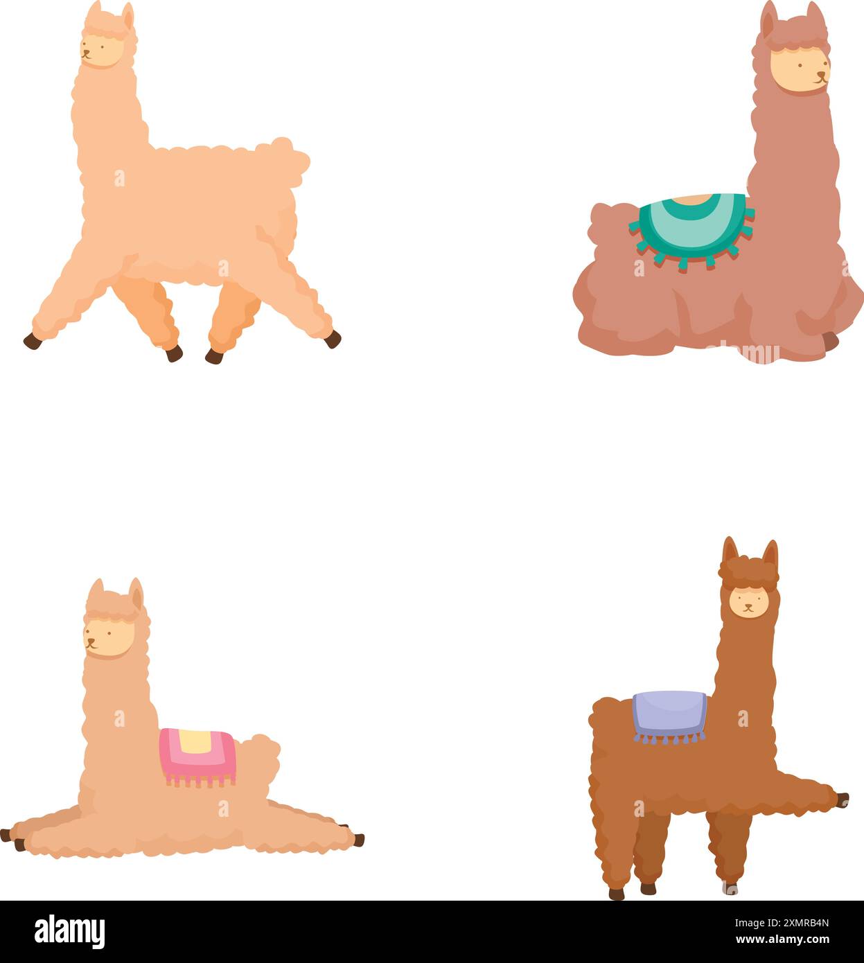 Adorable cartoon llama collection, fun, cheerful, and playful animal ...