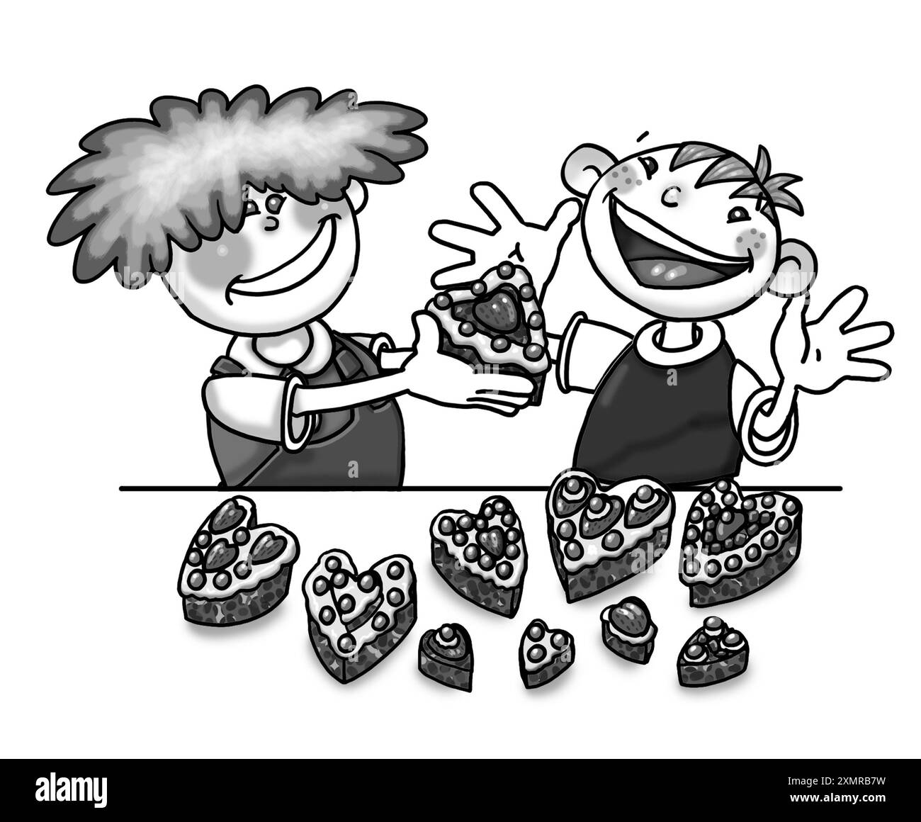 Black & white art, preschoolers cooking together, learning to cook ...