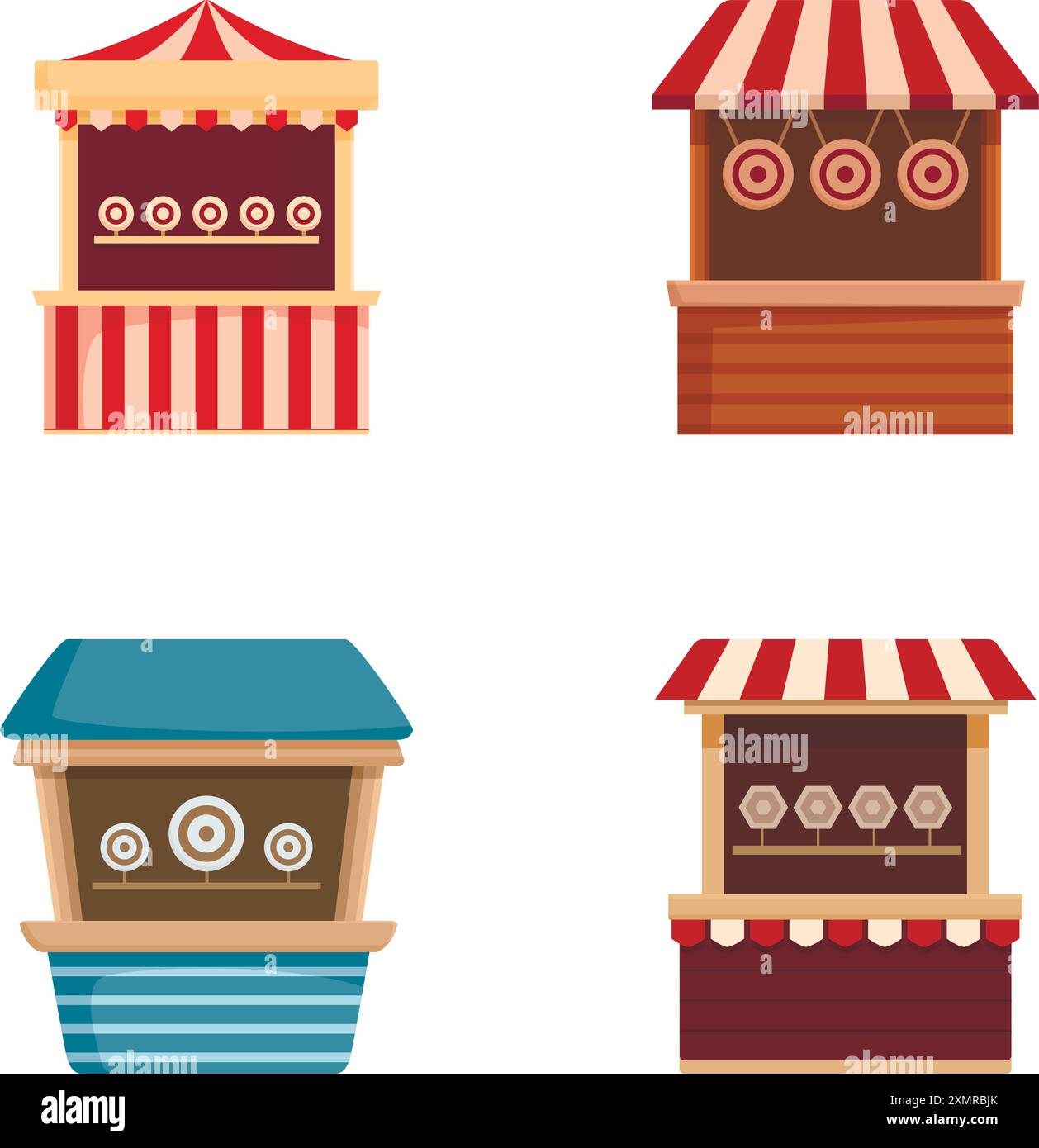 Illustration of four colorful cartoonstyle market stalls on a white ...