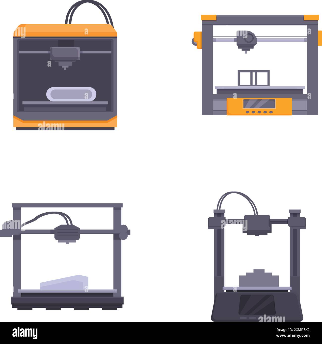 Illustration featuring various models of 3d printers, ideal for tech ...