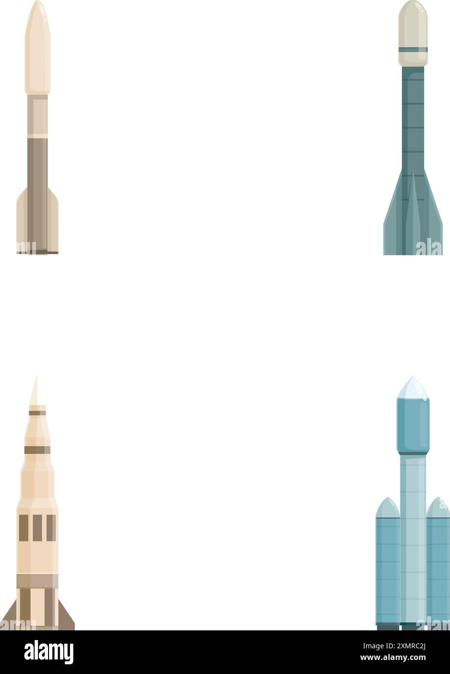 Collection of four vector illustrated cartoon space rockets suitable ...