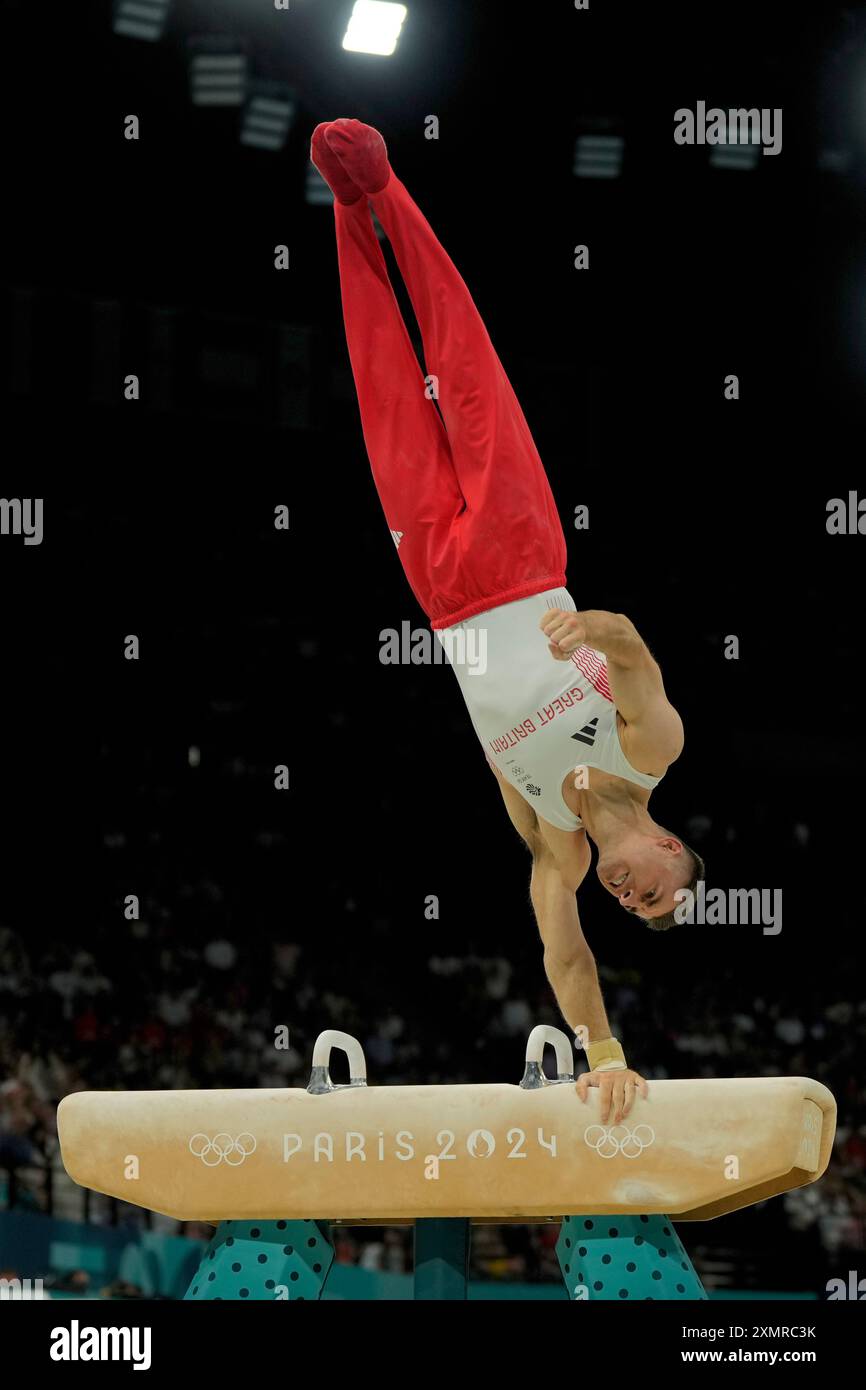 Max Whitlock, of Britain, performs on the pommel horse during the men's ...