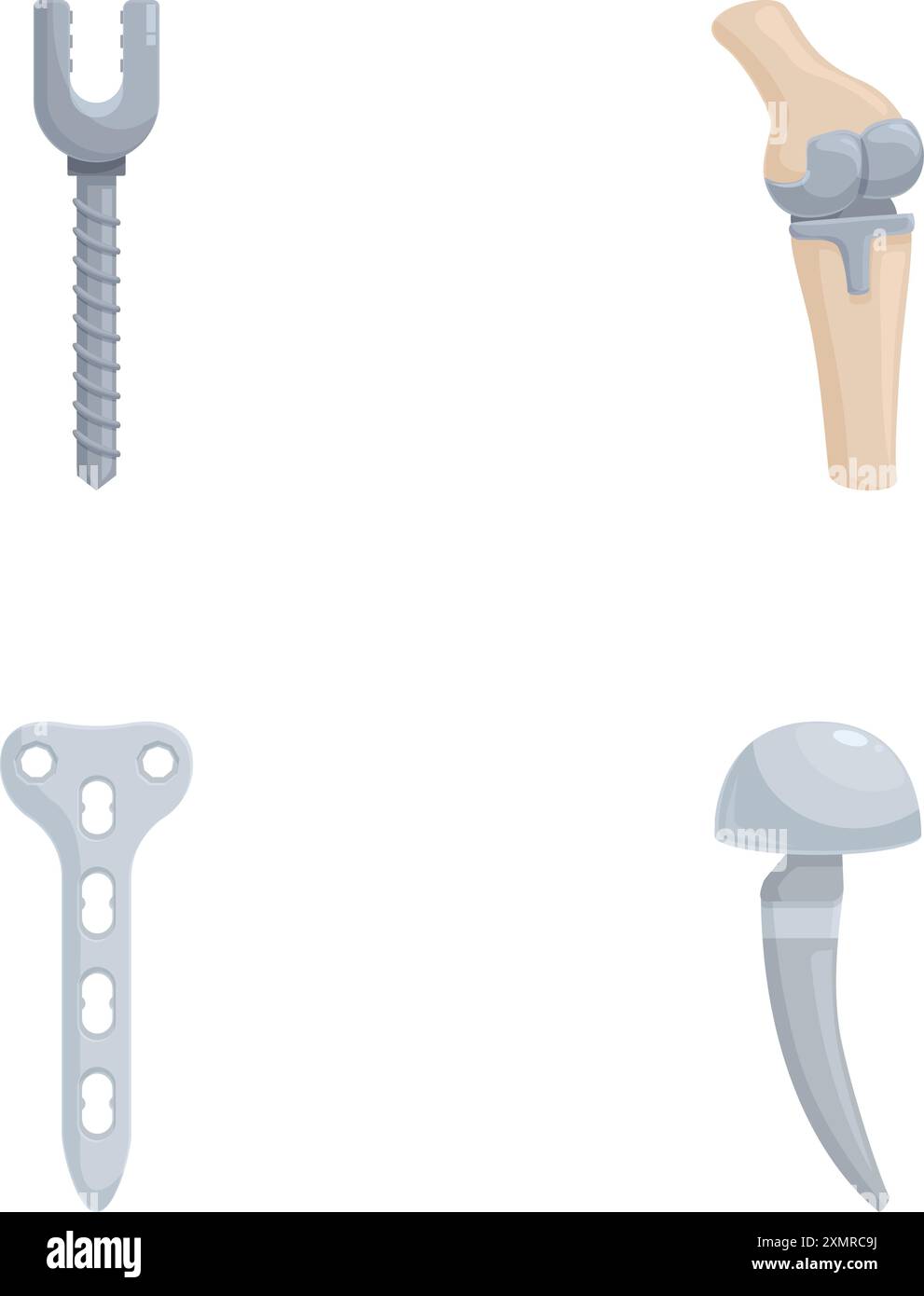 Set of vector icons illustrating various types of orthopedic implants ...