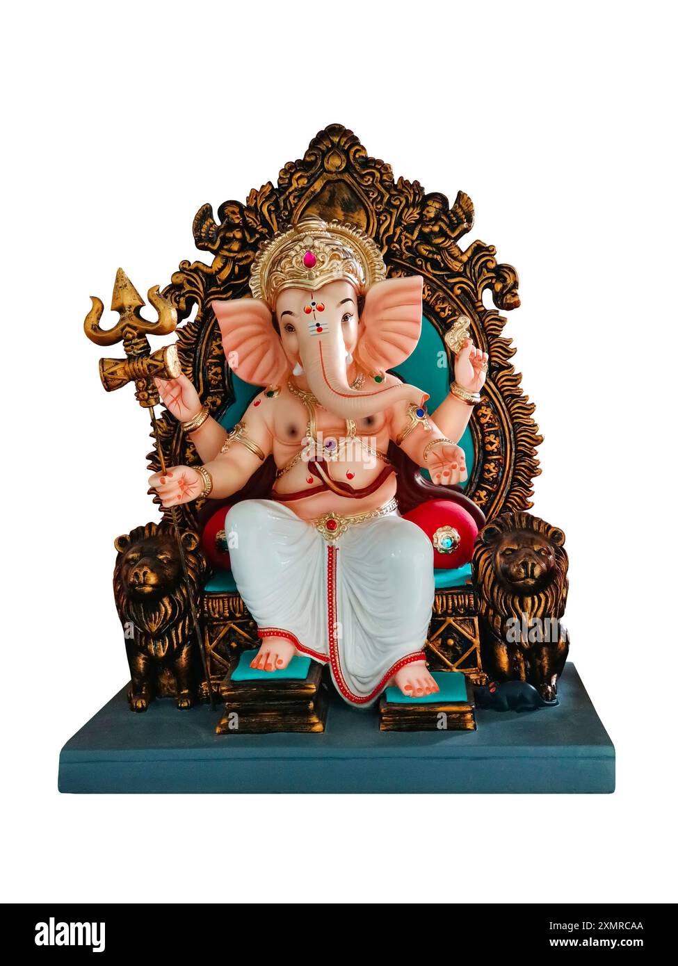 Hindu God Ganesha on white background, Ganesha Idol. Ganesh festival ...